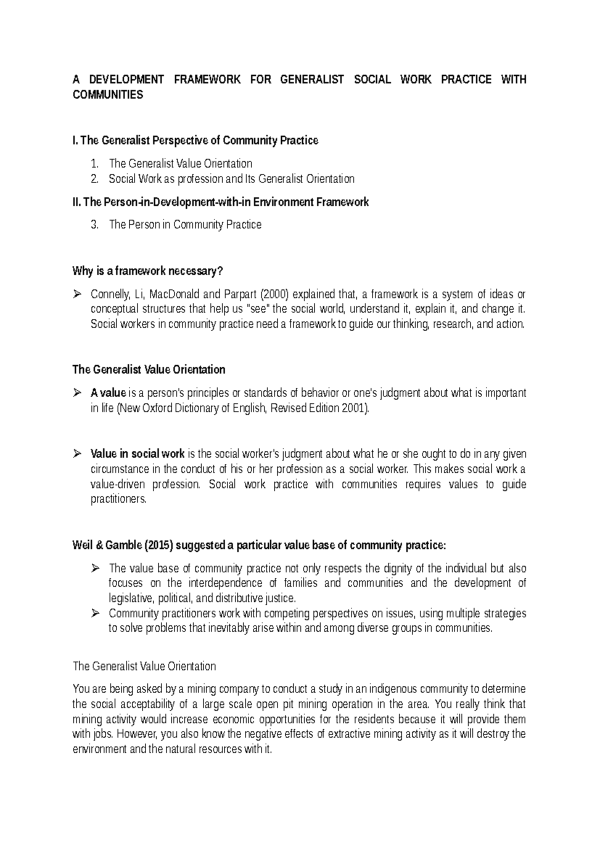 A DEVELOPMENT FRAMEWORK FOR GENERALIST SOCIAL WORK PRACTICE ...