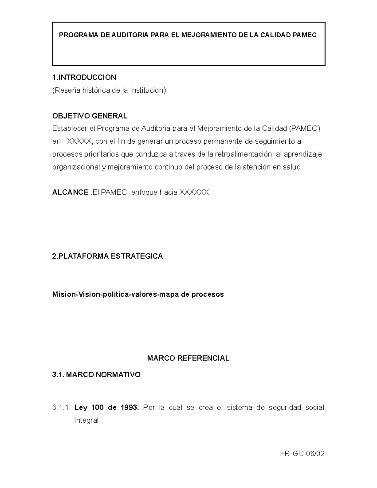 Programa de Auditoría para el Mejoramiento de la Calidad PAMEC - Studocu