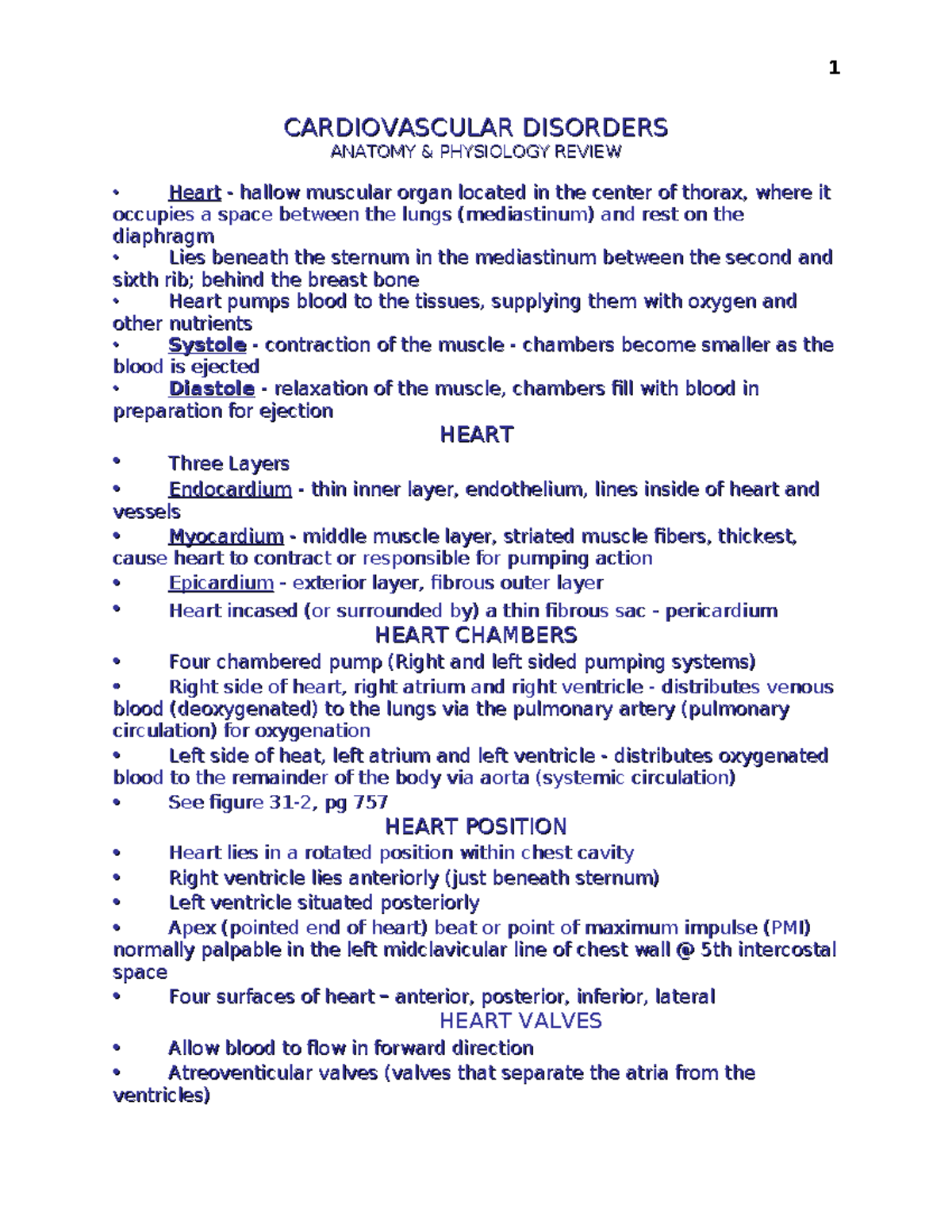 Cardiovascular Disorders: Anatomy & Physiology Review (Course Code ...