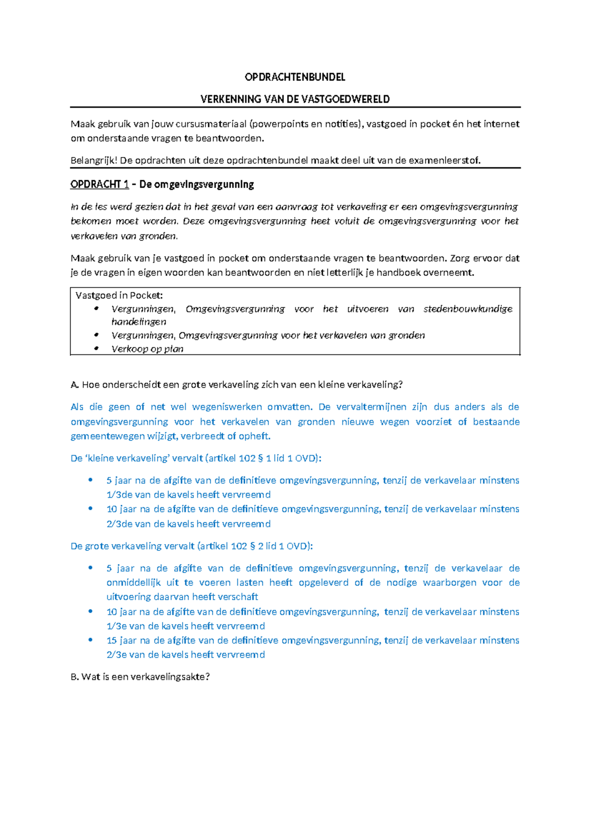 Opdrachtenbundel 2 - Verkenning van de Vastgoedwereld en Examenvragen ...