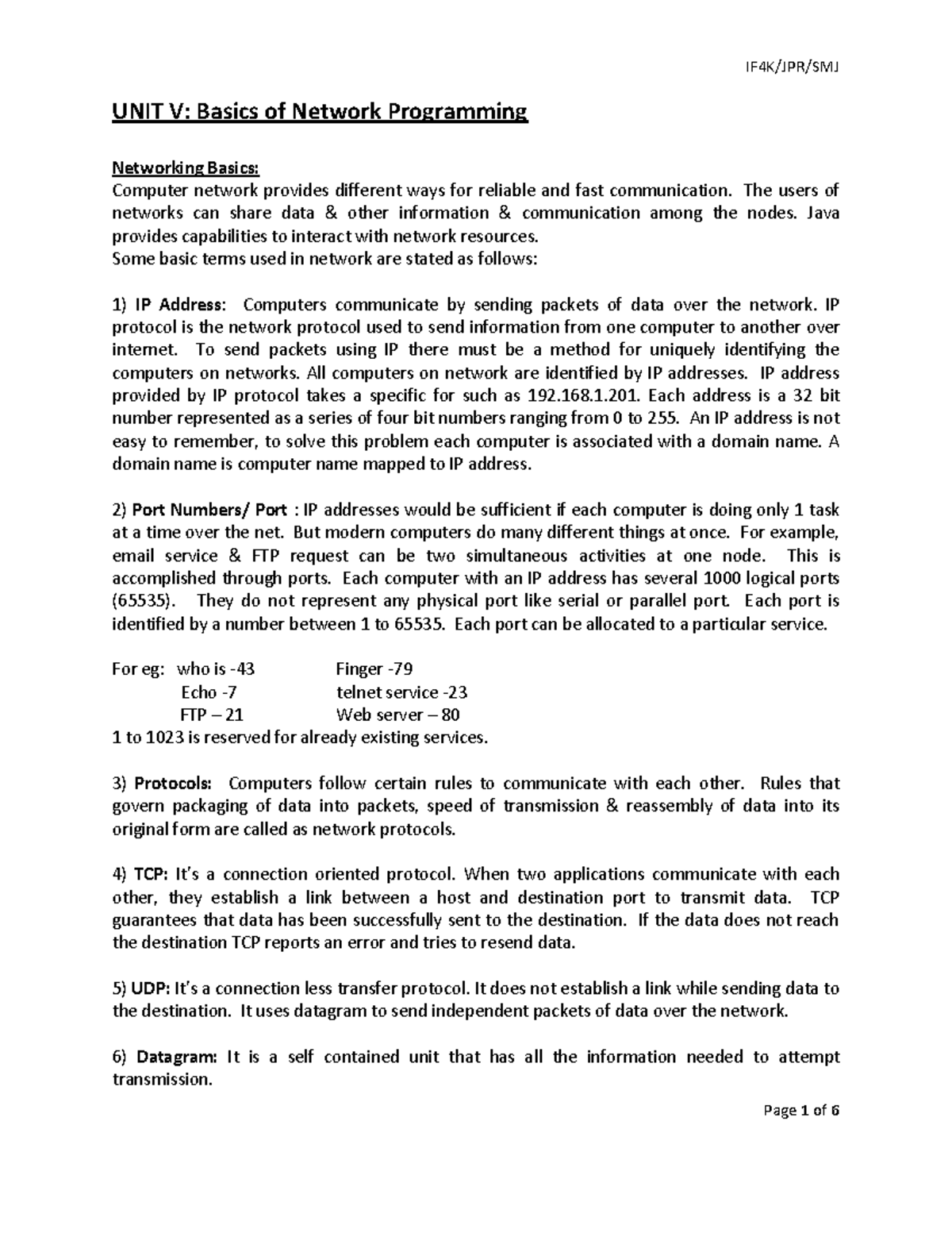 Unit V: Networking Basics and Java Network Programming Notes - Studocu