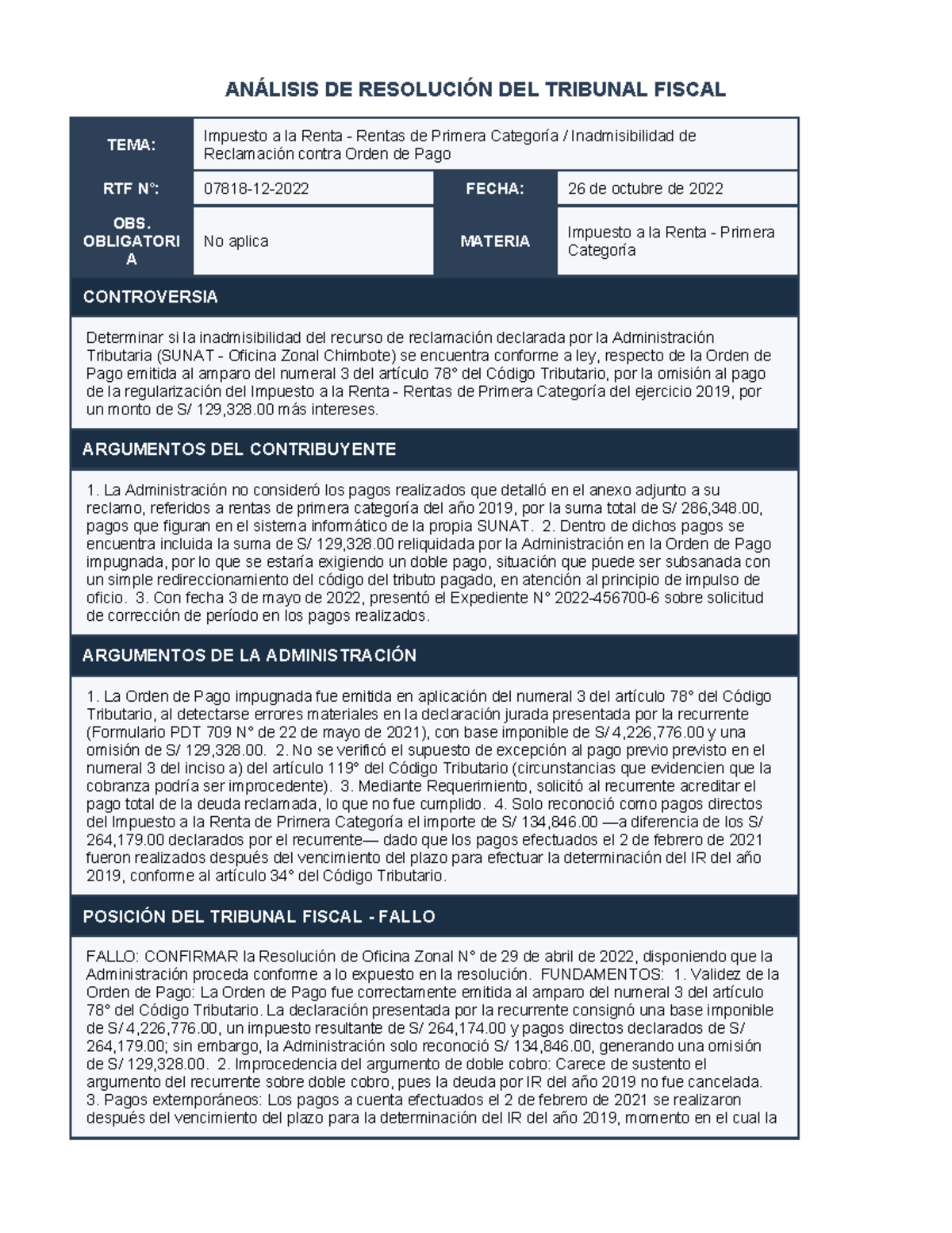 Análisis RTF 07818-12-2022: Inadmisibilidad de Reclamación IR 2019 ...