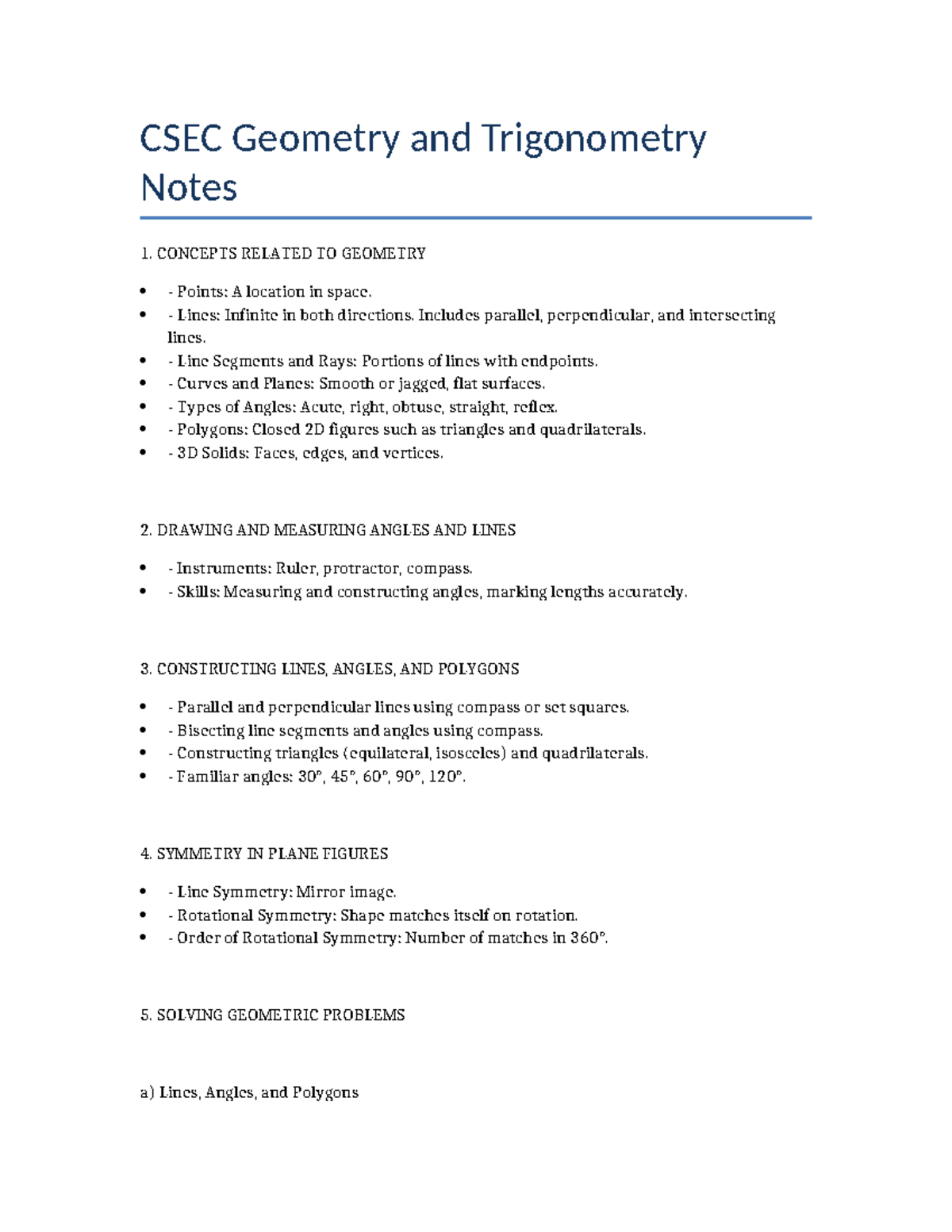 CSEC Geometry & Trigonometry Notes: Key Concepts & Problem Solving ...