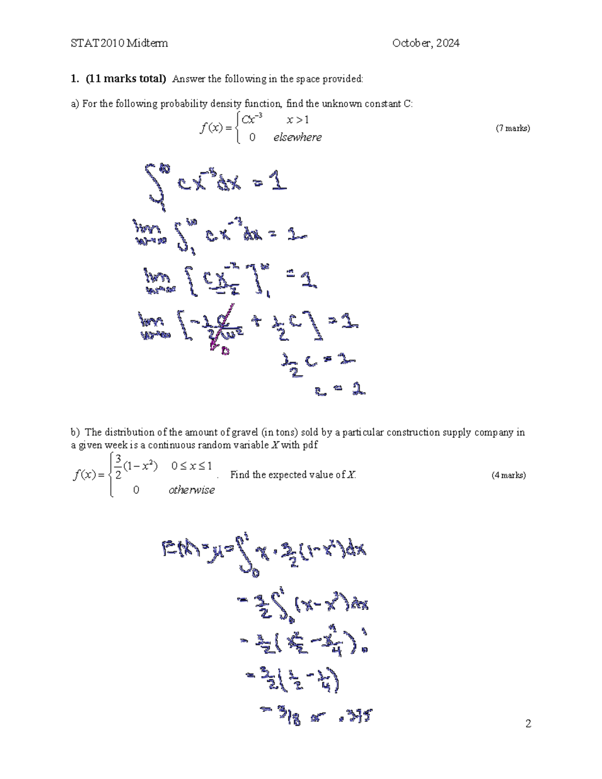 STAT2010 Midterm Exam Review - October 2024 - Studocu