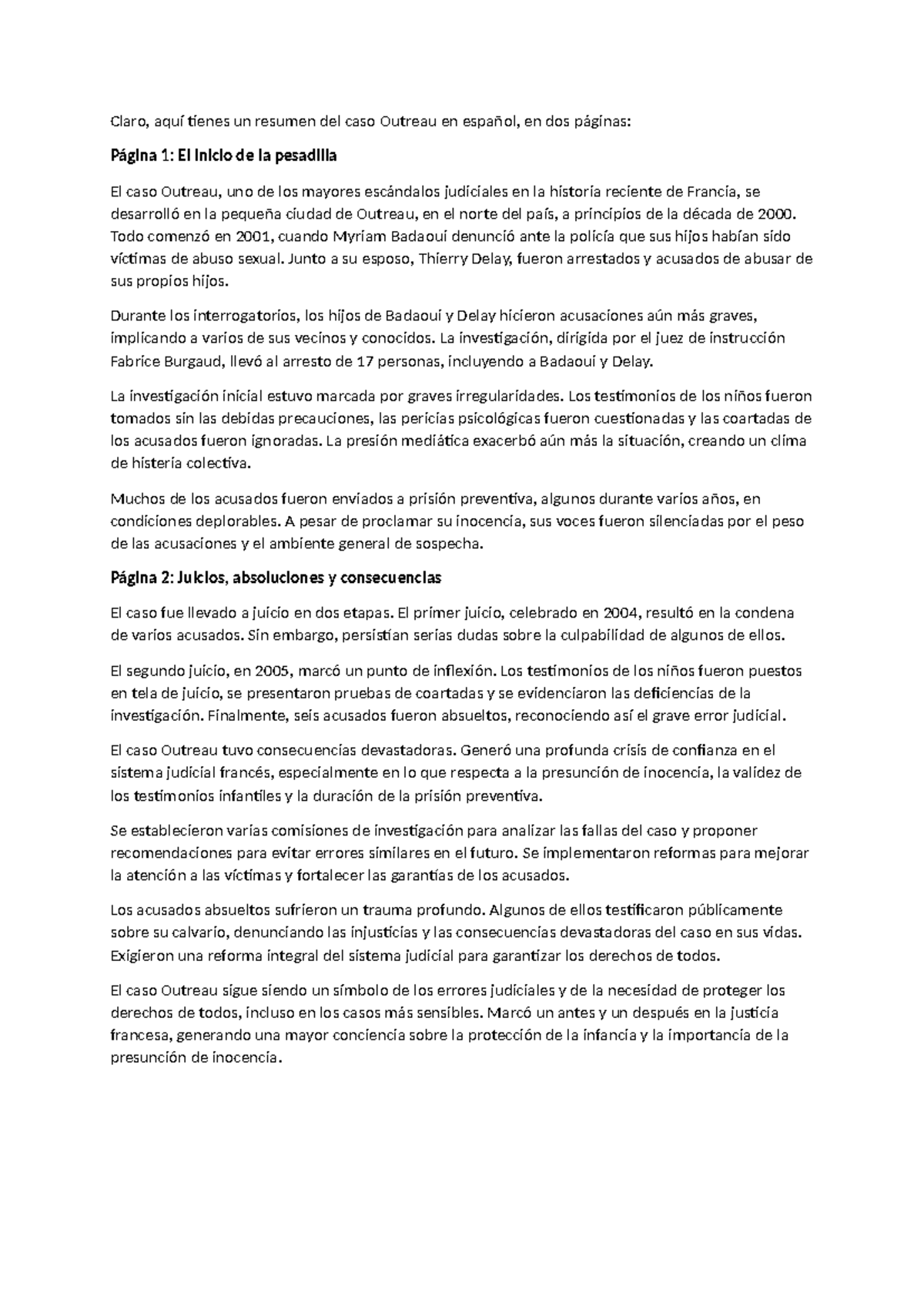 Resumen del Caso Outreau: Errores Judiciales y Consecuencias - Studocu