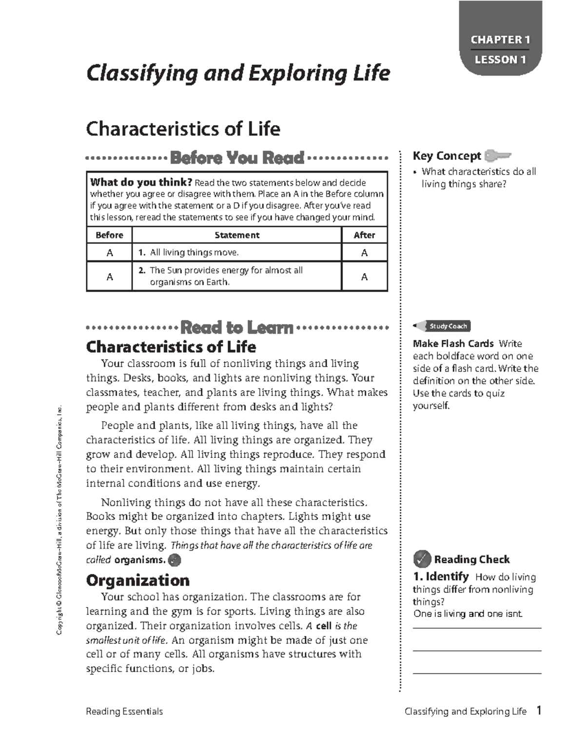 Chapter 1 Lesson 1: Characteristics of Life Overview - Studocu