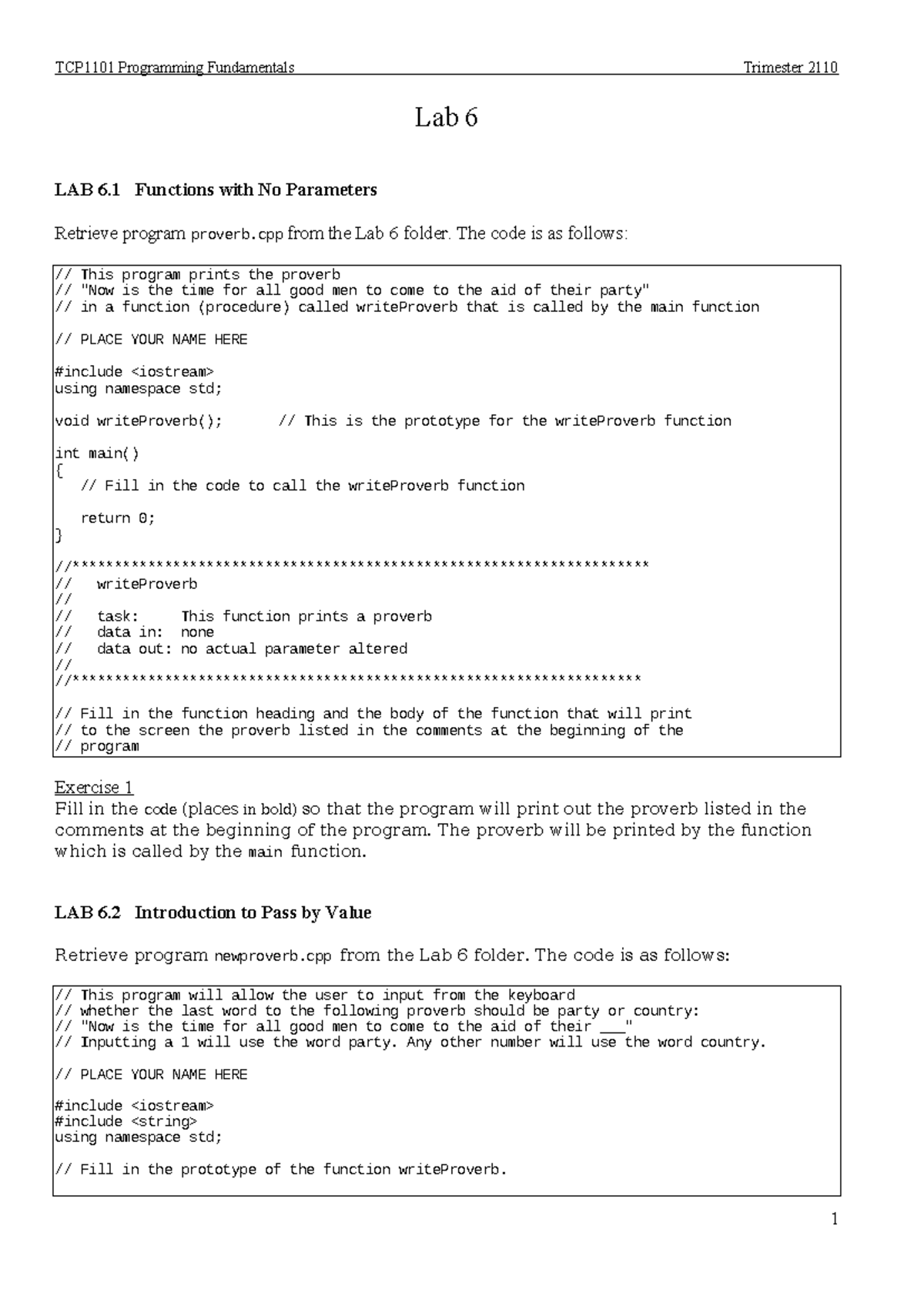 Lab 06: Functions and Program Design in Programming Fundamentals - Studocu