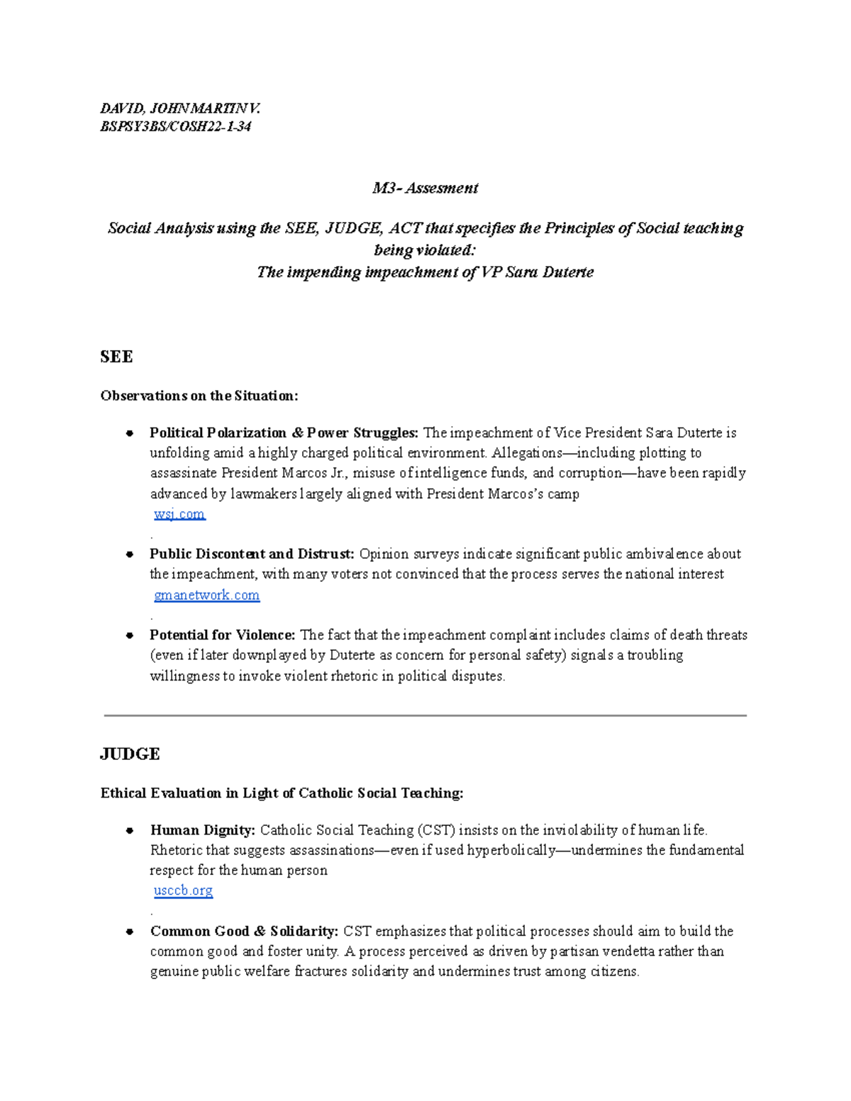M3 - Assesment - DAVID, JOHN MARTIN V. BSPSY3BS/COSH22-1- M3- Assesment ...