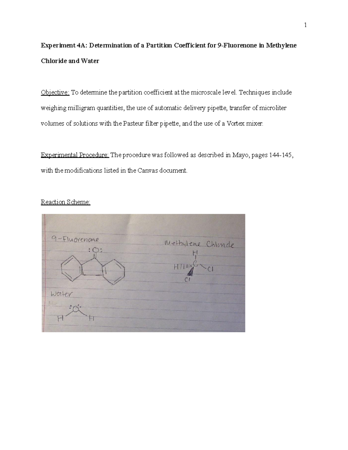 Partition Coefficient Experiment 4A: 9-Fluorenone in Solvents - Studocu