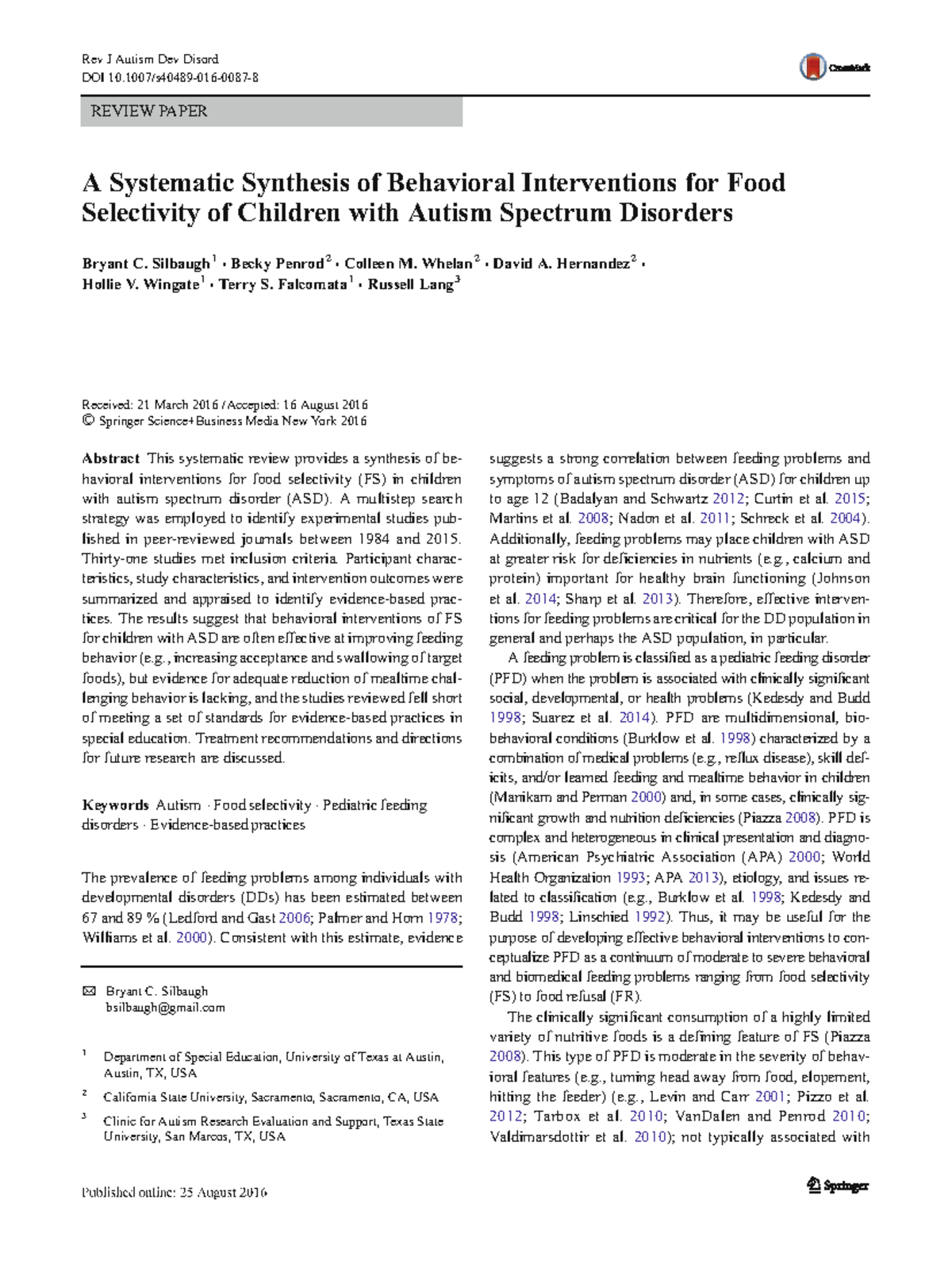 Interventions Food Selectivity ASD - REVIEW PAPER A Systematic ...