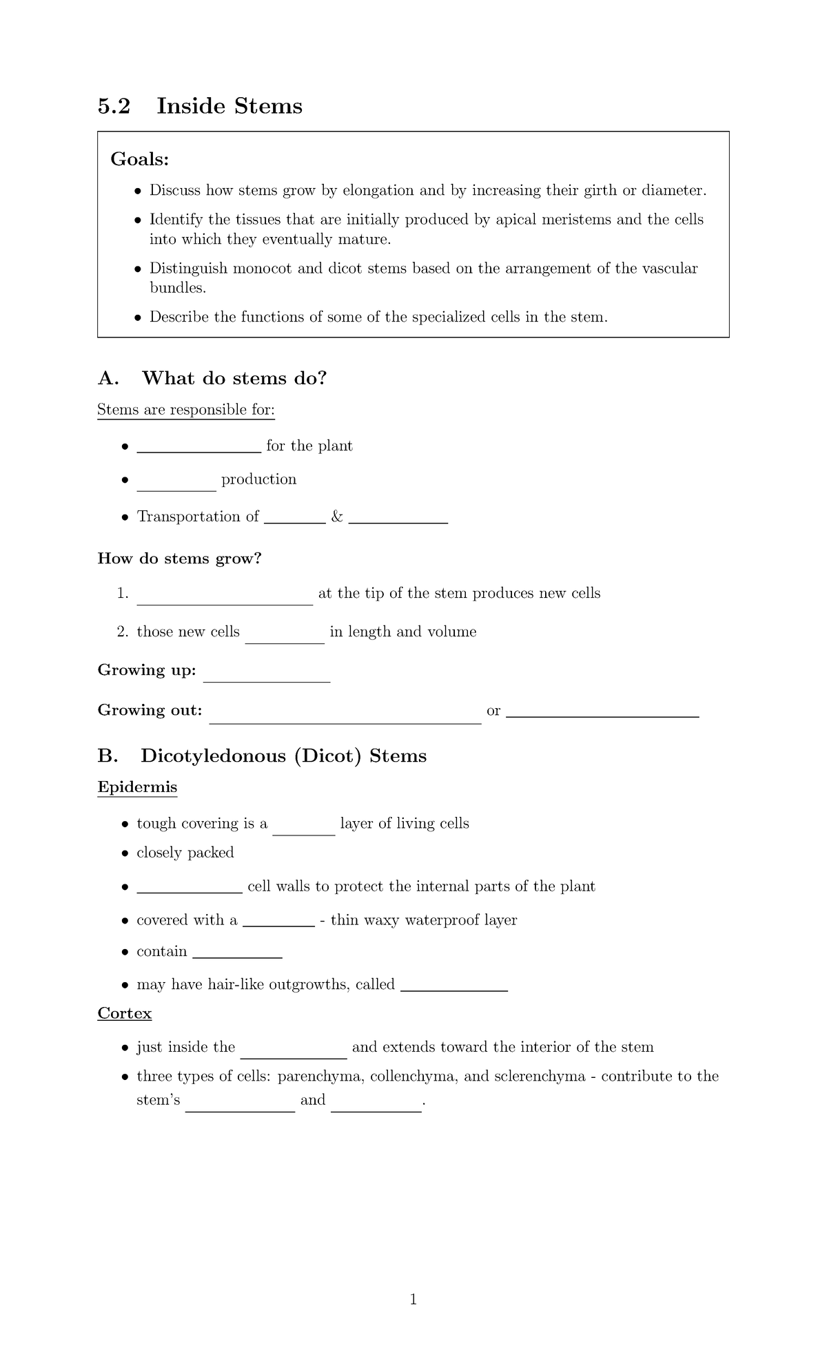 5.2 Inside Stems: Growth, Structure & Functions of Monocots & Dicots ...