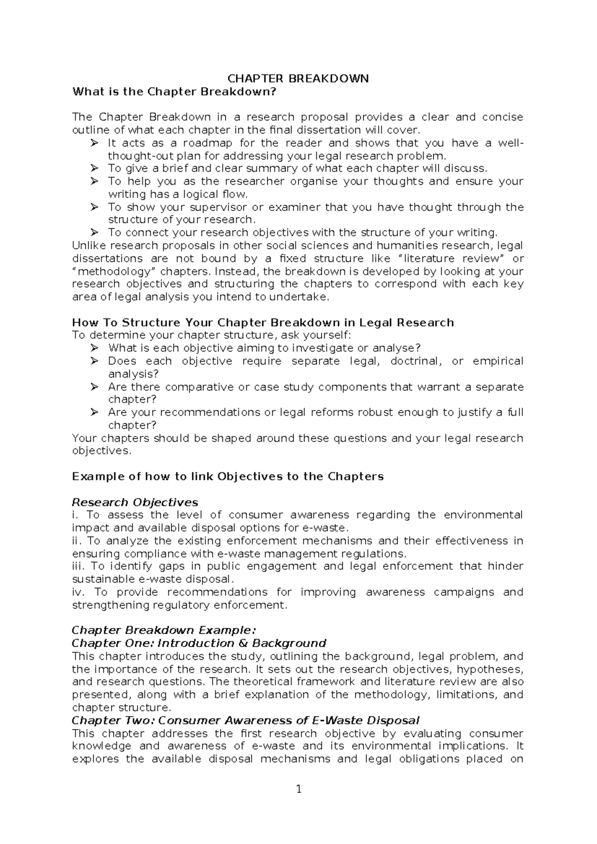 CHAPTER BREAKDOWN: Structuring Legal Research Objectives - Studocu