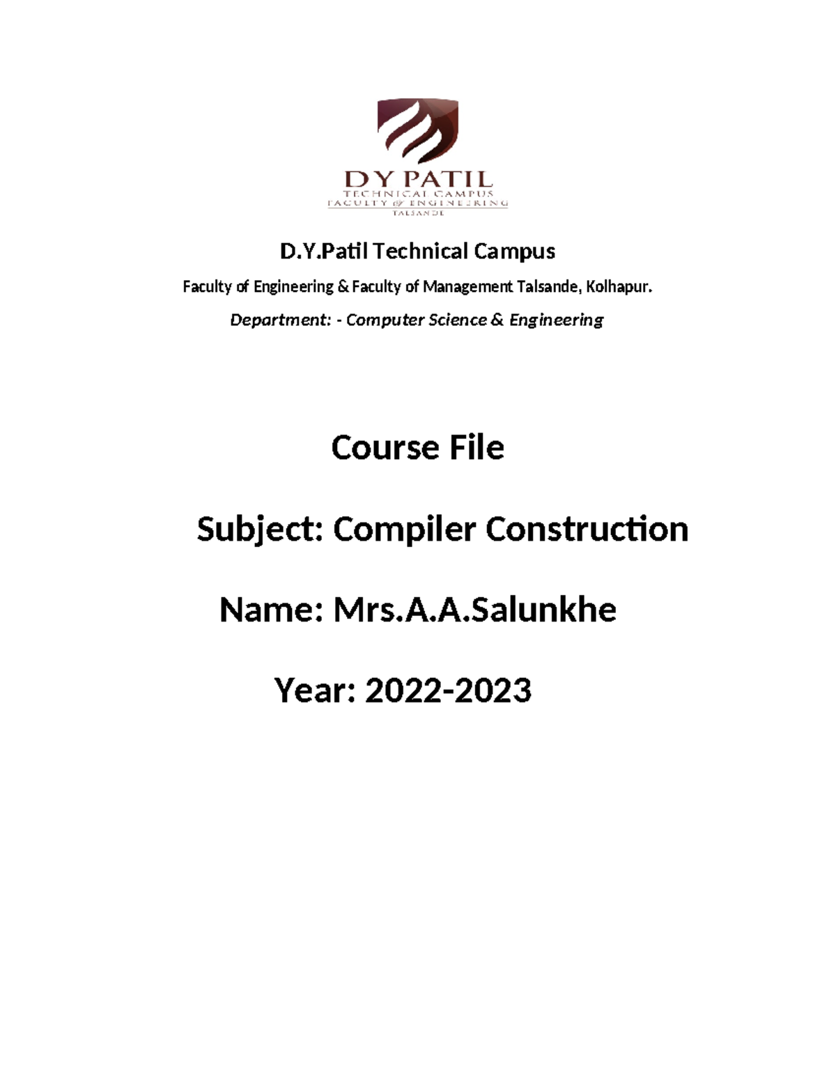 CS Compiler Construction Course Outline and Assessment Details - Studocu