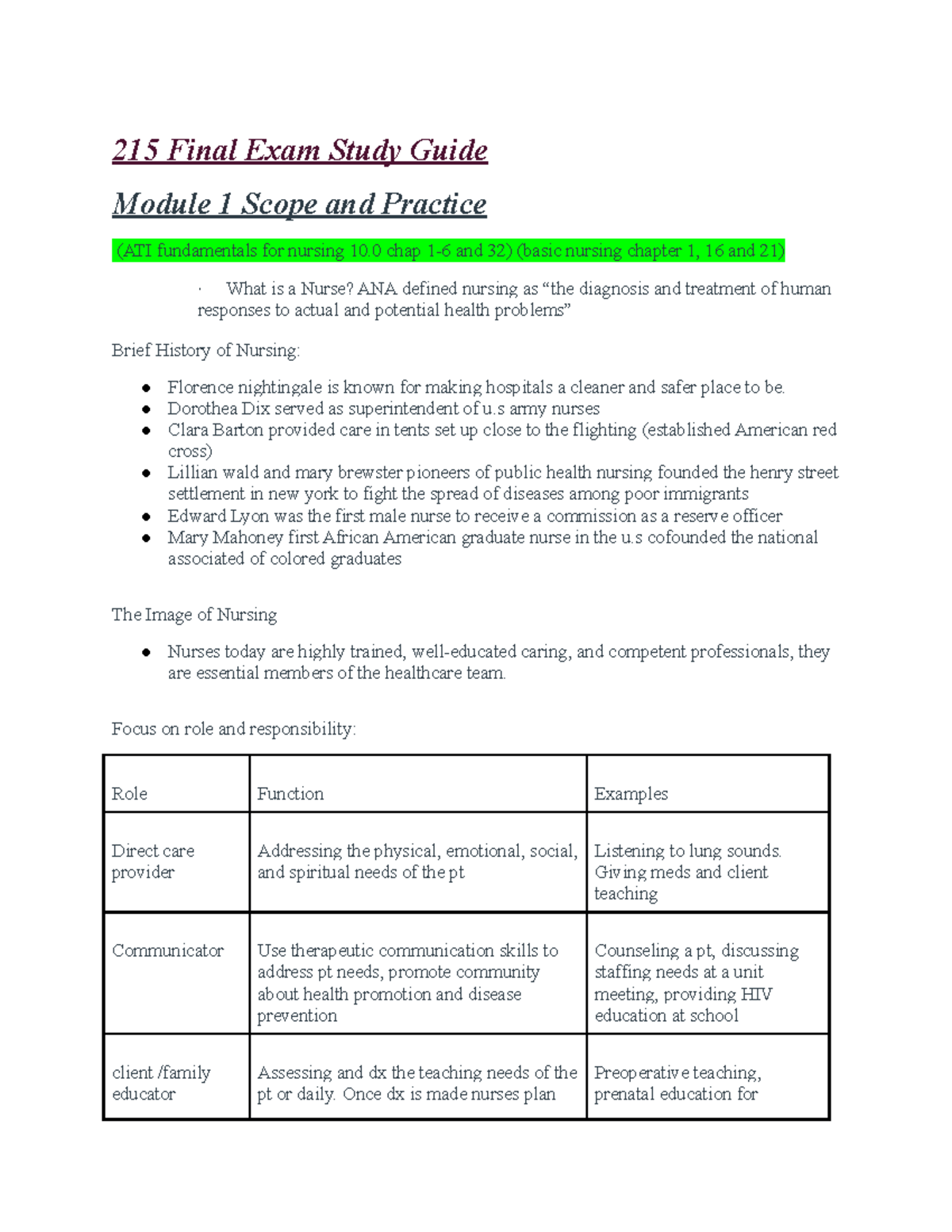 Nur 215: Comprehensive Final Exam Review Guide for Nursing Students ...