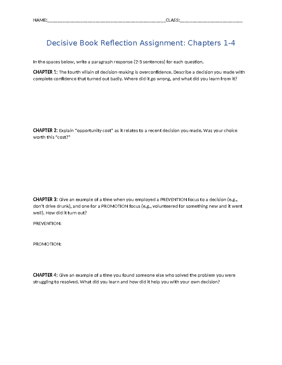 Ch 1-4 Decisive Reflection - NAME:______________________CLASS: Decisive ...