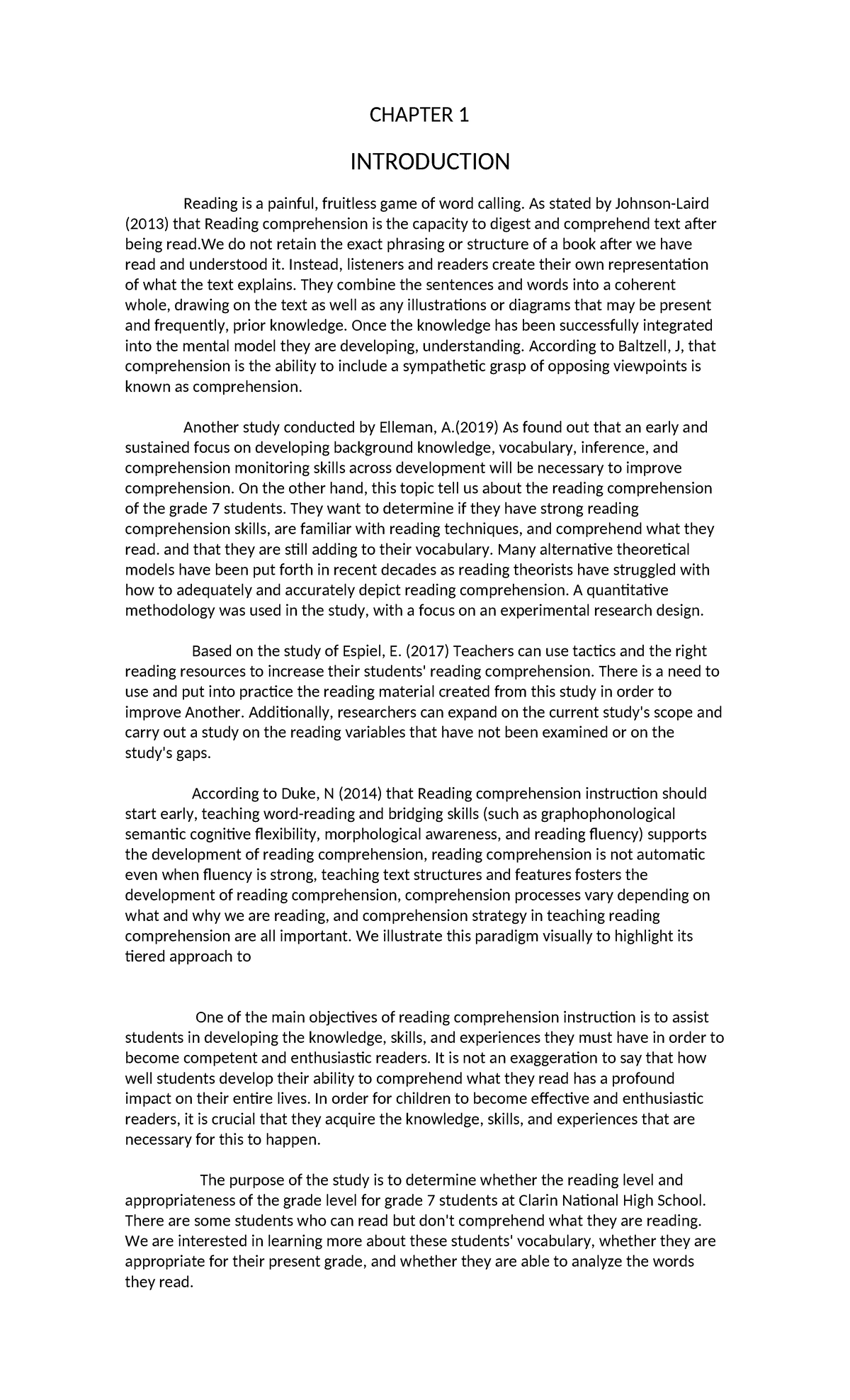 Chapter 1 - Understanding Reading Comprehension in Grade 7 - Studocu