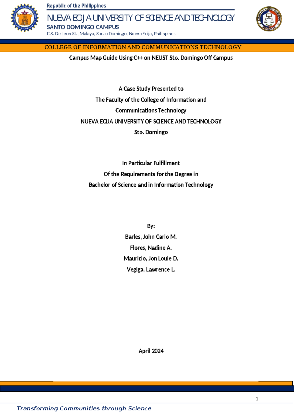 Case Study CC101 - Campus Map Guide Using C++ at NEUST - Studocu