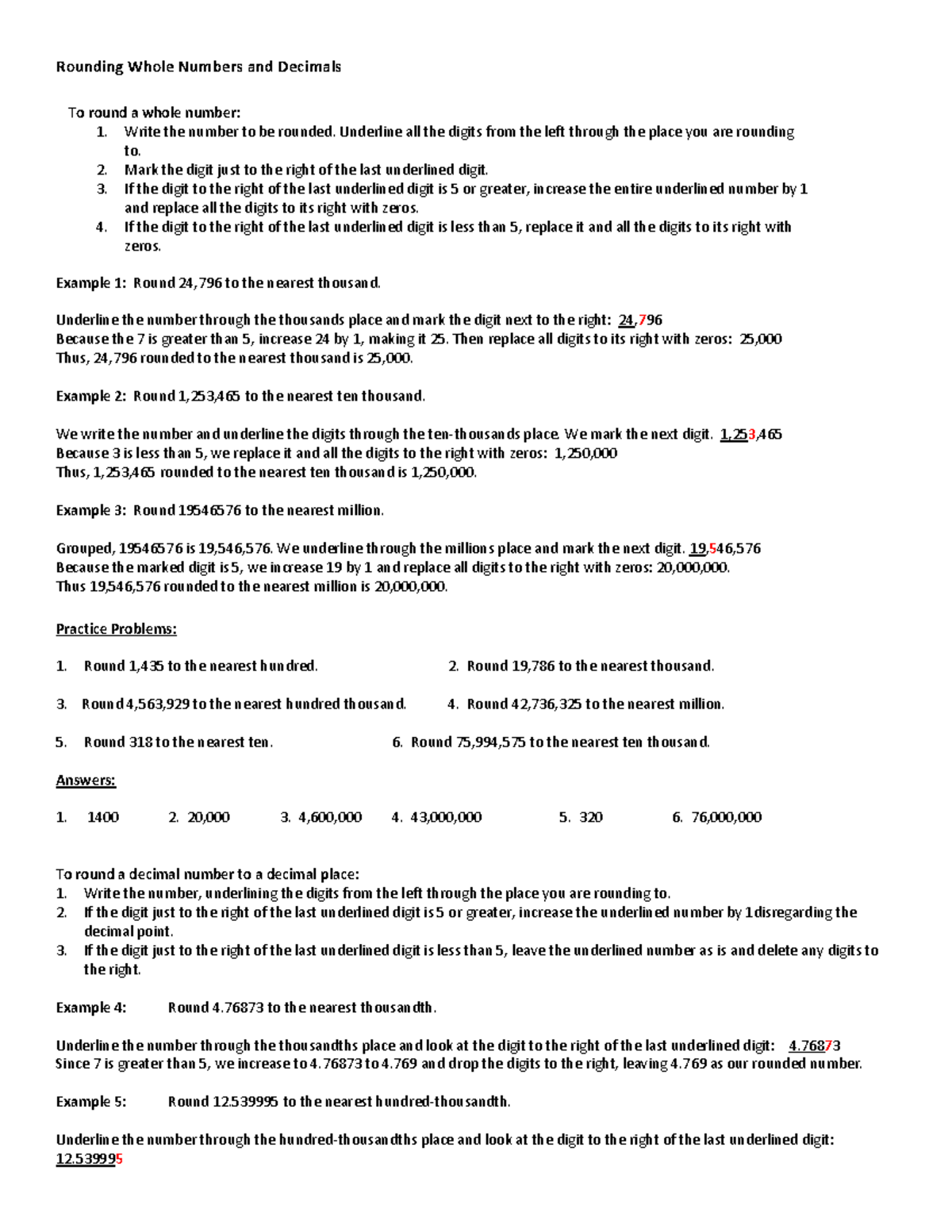 Rounding Whole Numbers and Decimals: A Comprehensive Guide - Studocu