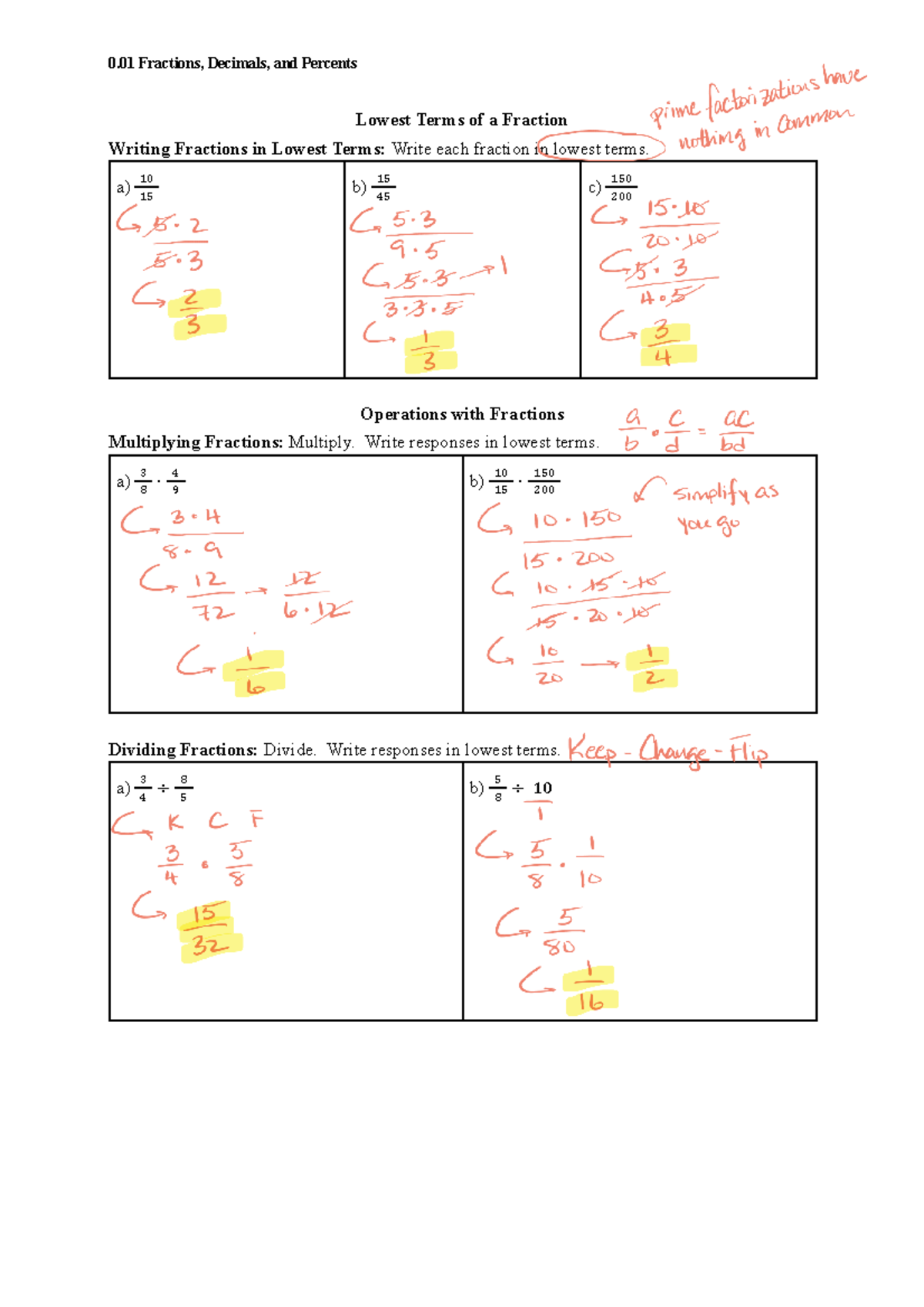 Understanding Fractions, Decimals, and Percents: Practice Problems ...