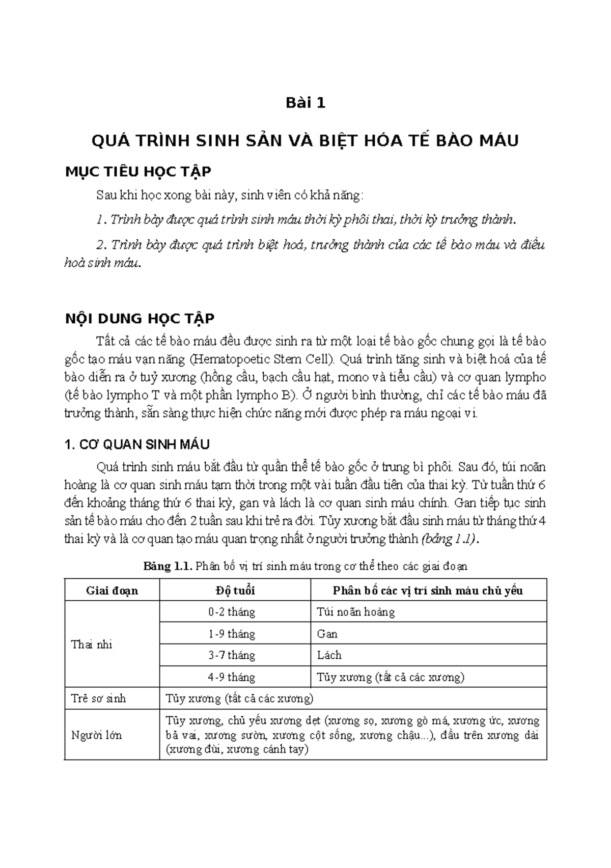 Bài 1: Quá Trình Sinh Máu và Biệt Hóa Tế Bào Máu (2025-2026) - Studocu