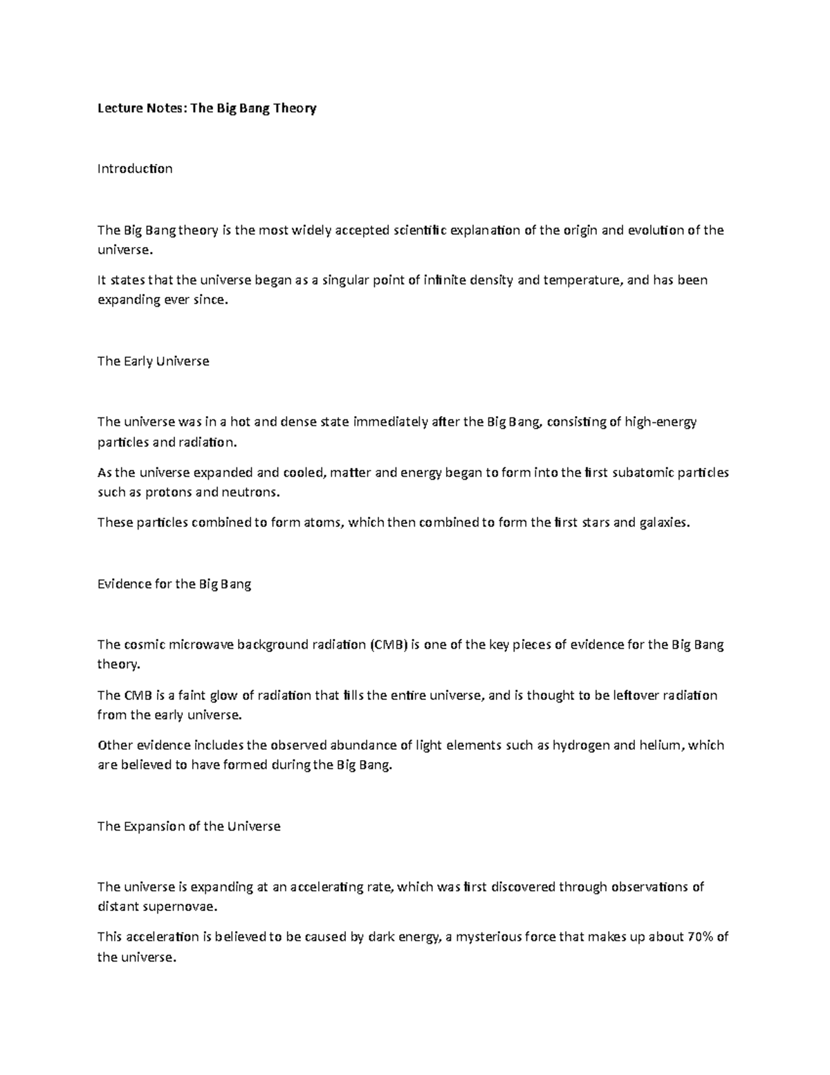Lecture Notes: Overview of the Big Bang Theory Explained - Studocu