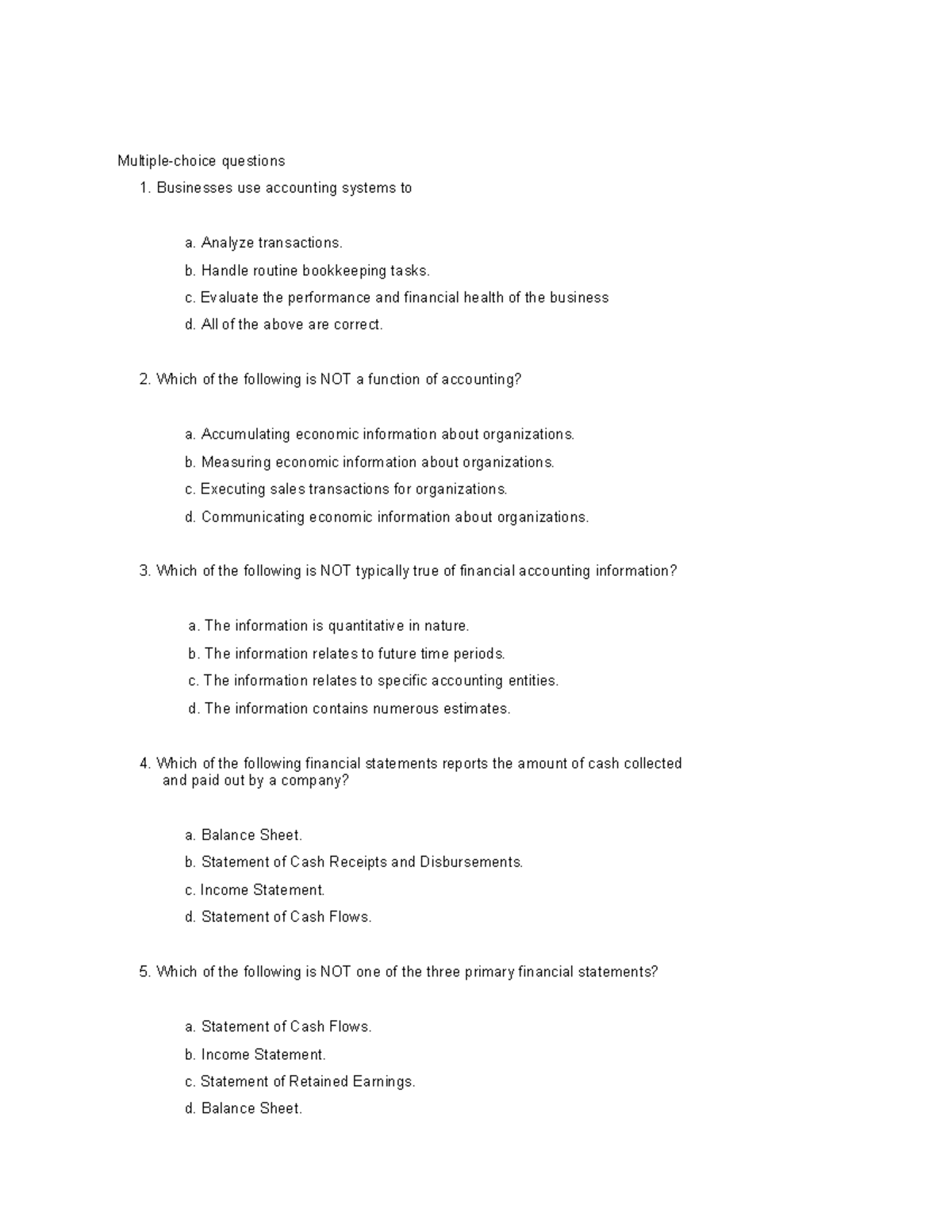 MC Questions Review - ACCT 101 - Sept 2024 - Studocu