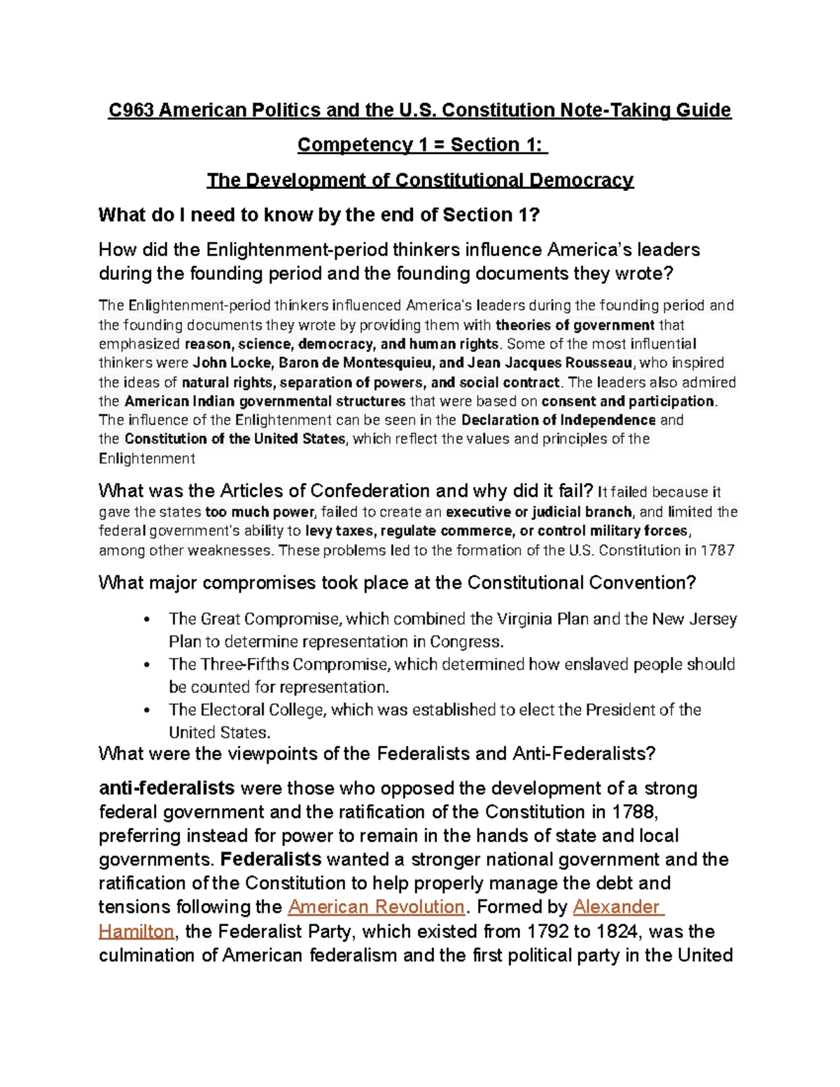 WGU C963 Study Guide: U.S. Constitution & Political Structure Overview ...