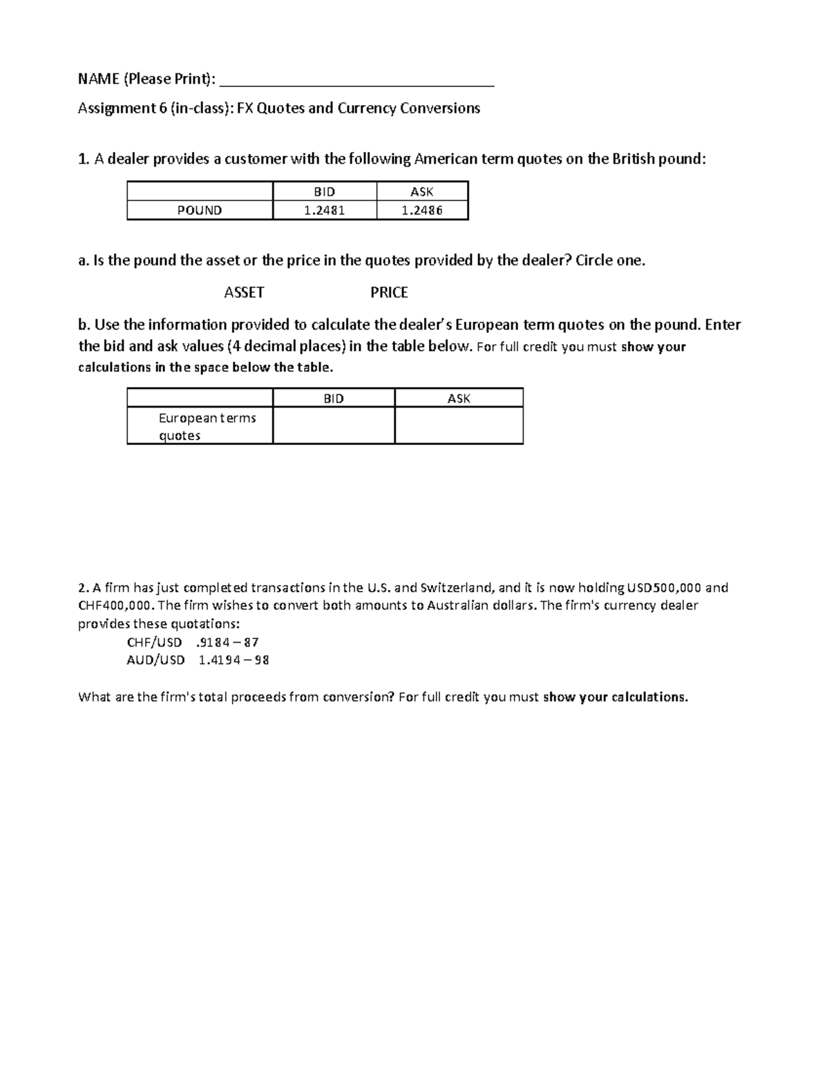 FX Quotes and Currency Conversions Assignment (FINA4810) - Studocu