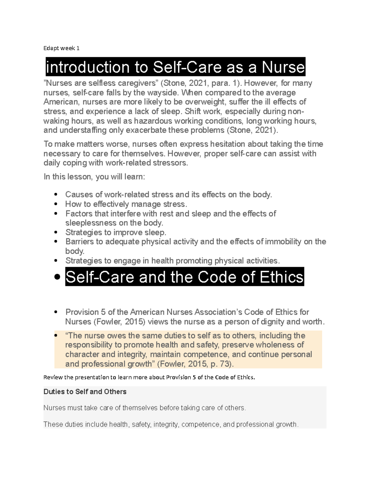 Edapt Week 1: Self-Care Essentials for Nurses in Health & Wellness ...