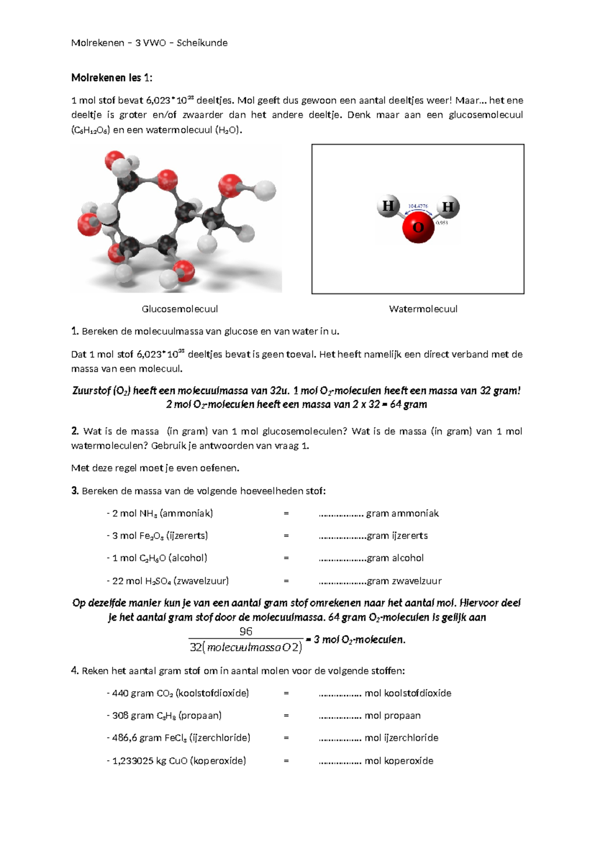 Molrekenen - Les 1 voor 3 VWO Scheikunde - Basisprincipes en Oefeningen ...