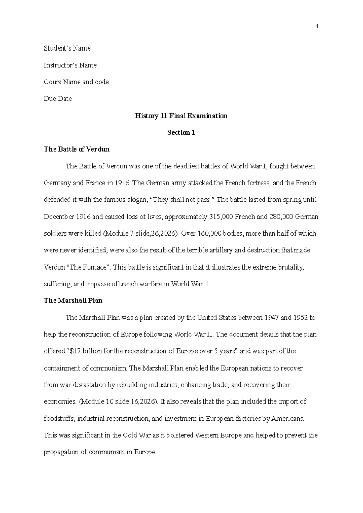 History 11 Final Exam: Key Events of WWI and WWII - Studocu