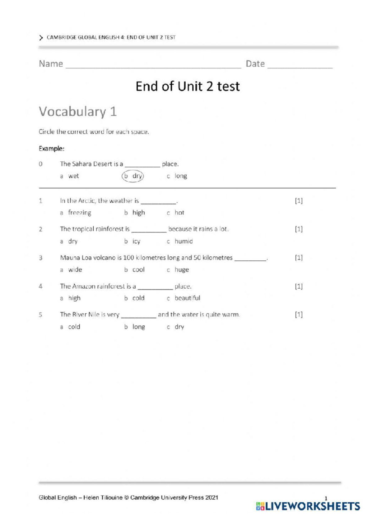 CGE4 - End of Unit 2 Test: Vocabulary and Grammar Practice - Studocu
