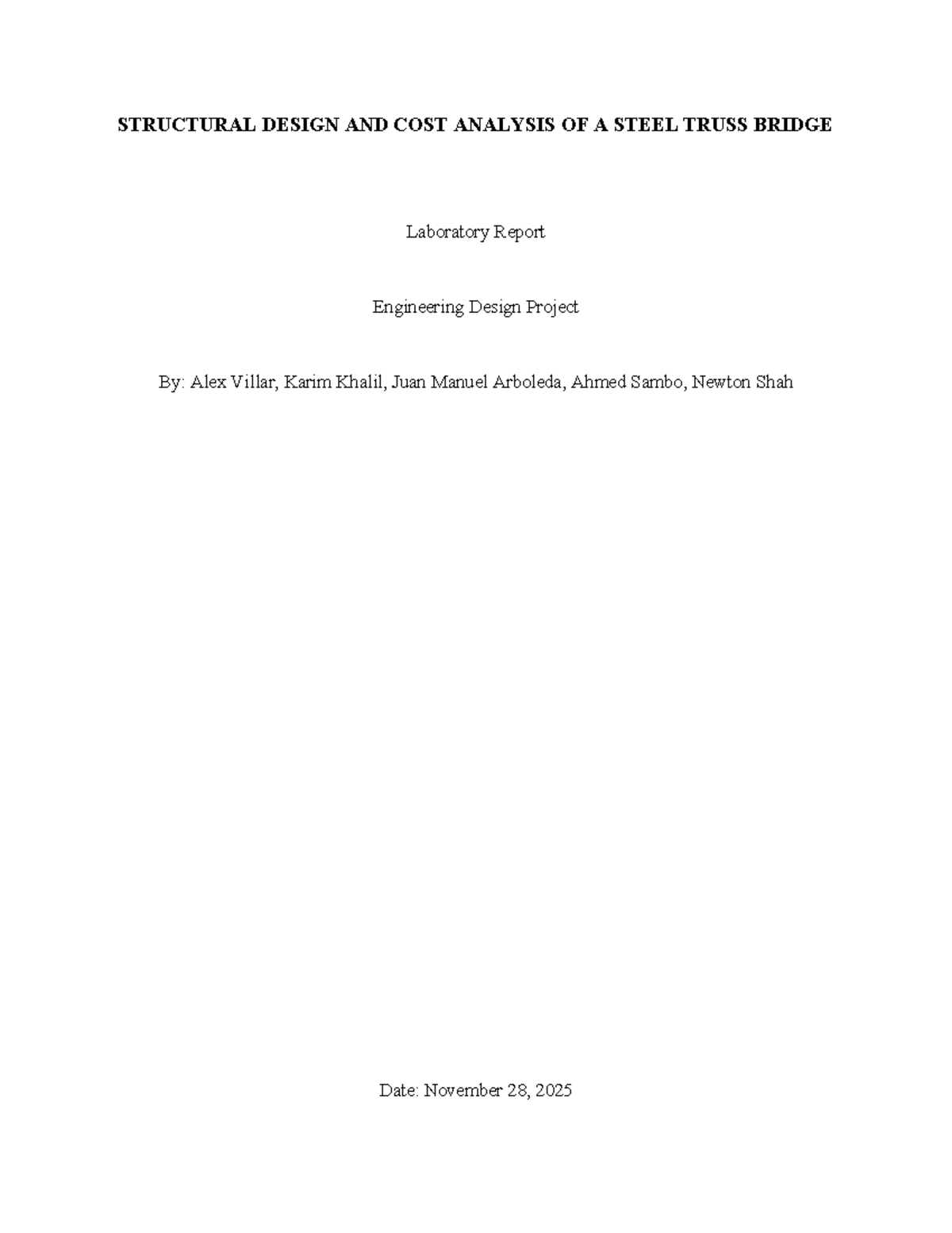 Structural Design & Cost Analysis of Steel Truss Bridge (ENG 101) - Studocu