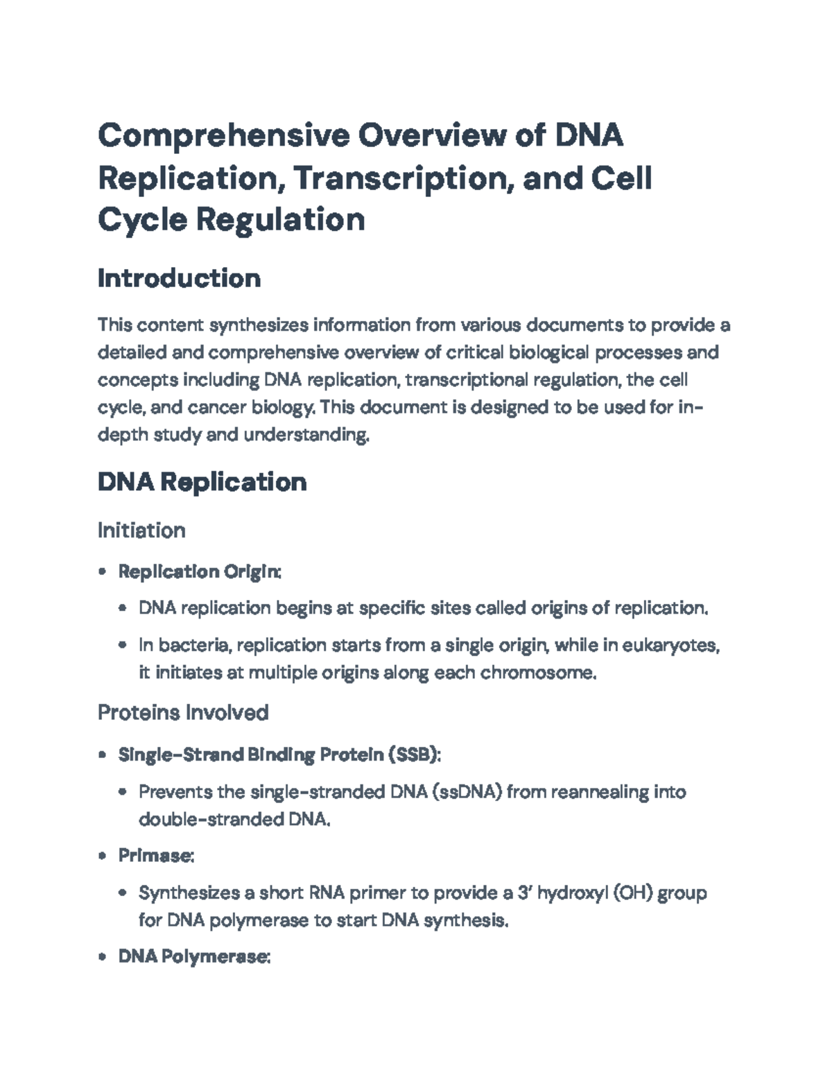 Comprehensive Overview of DNA Processes and Cell Cycle Regulation ...