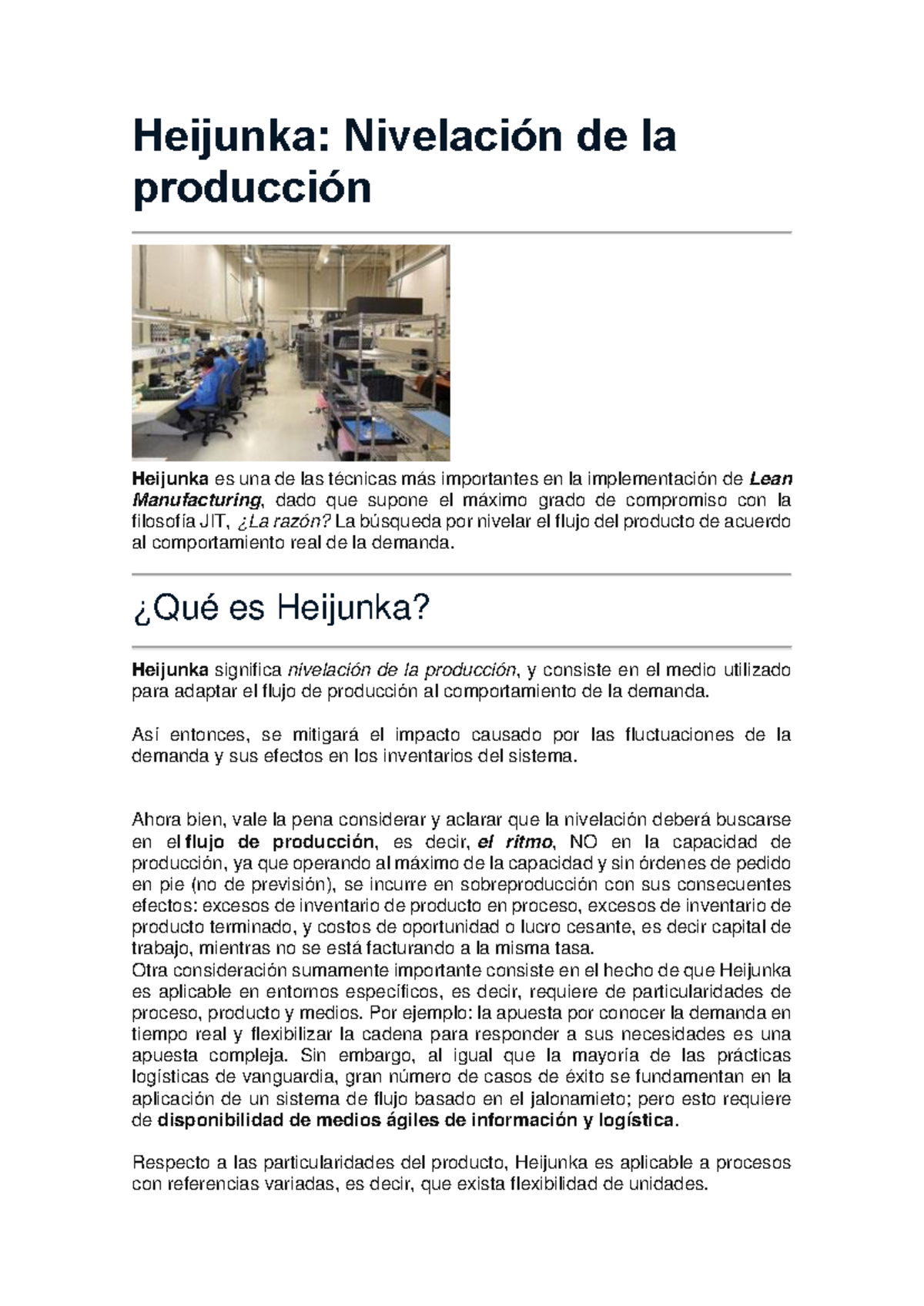 Heijunka: Implementación y Ventajas en Lean Manufacturing - Studocu