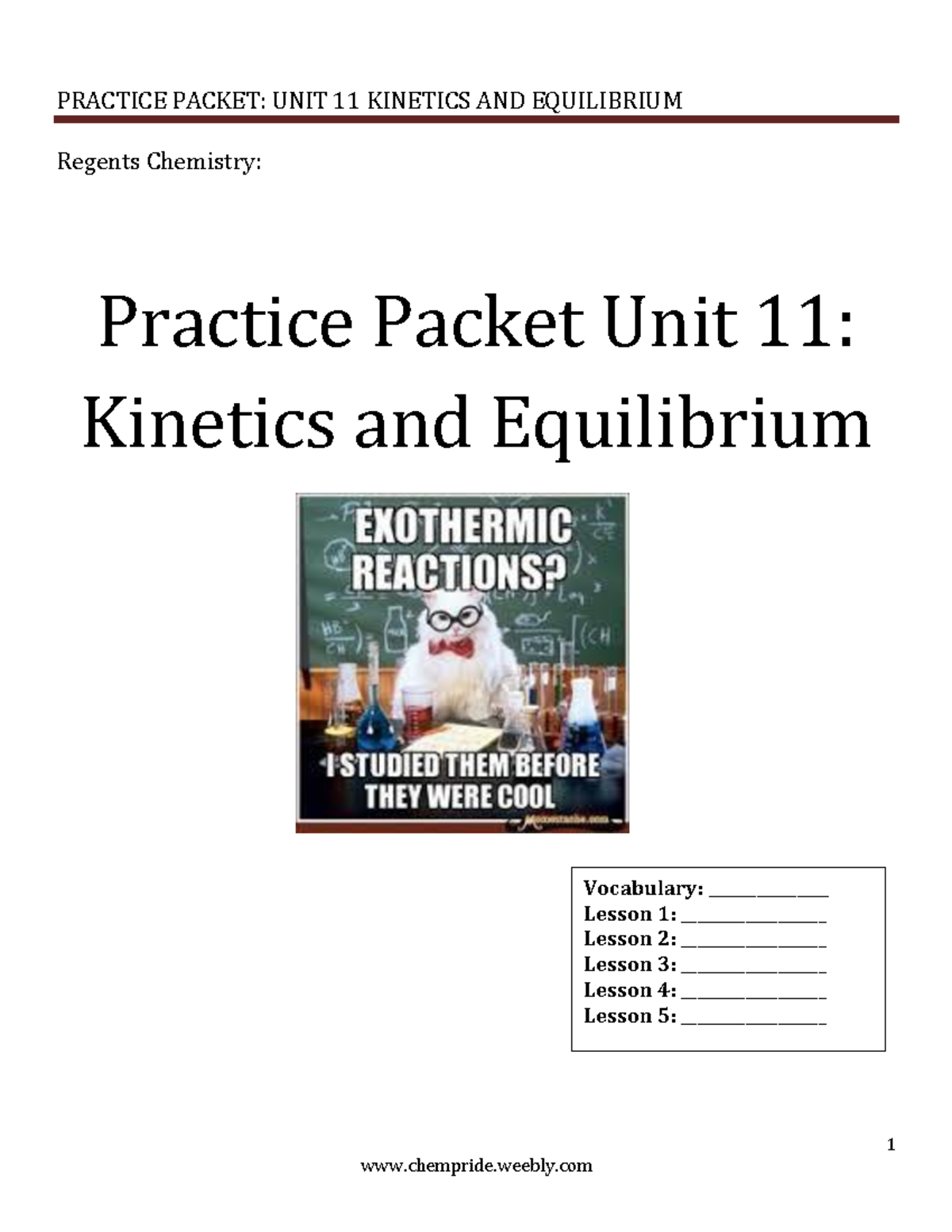Regents Chemistry Unit 11: Kinetics and Equilibrium Practice Packet ...