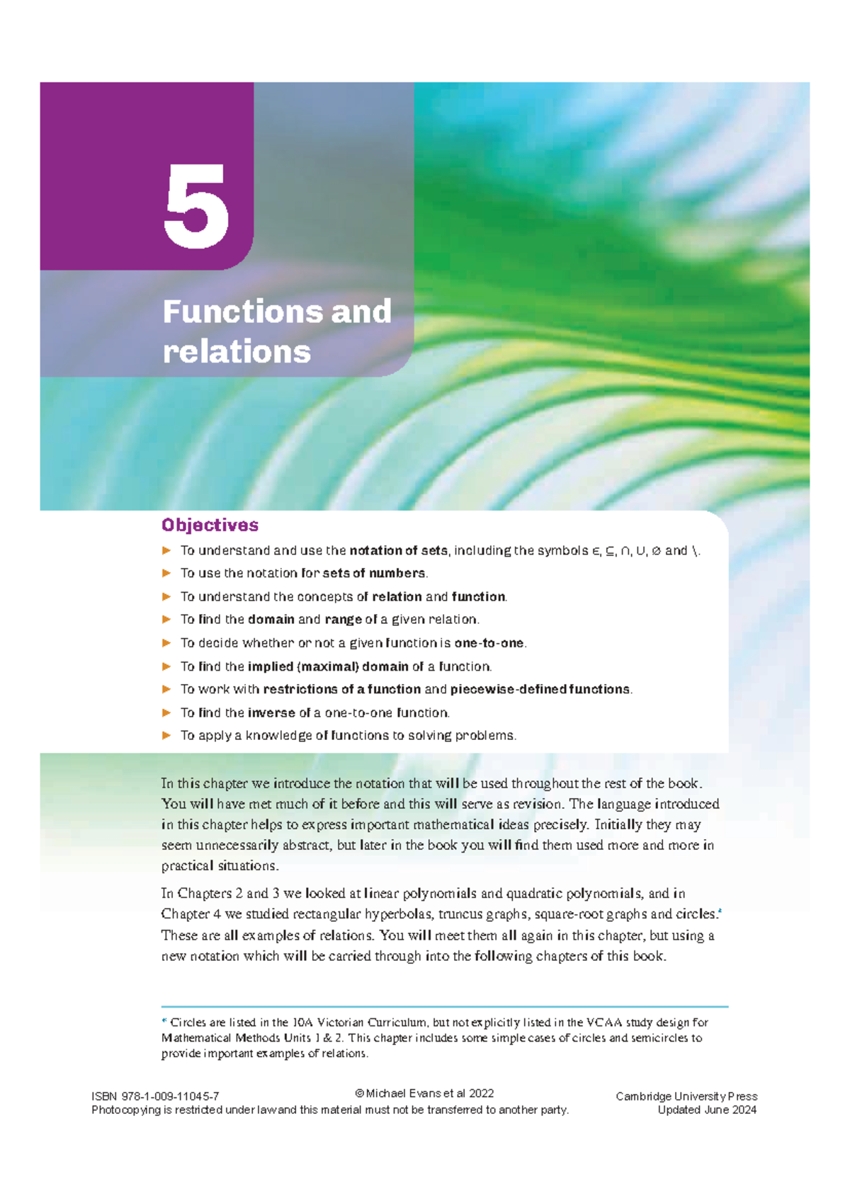 Methods 12 2ed Ch05 - Functions and Relations Overview - Studocu
