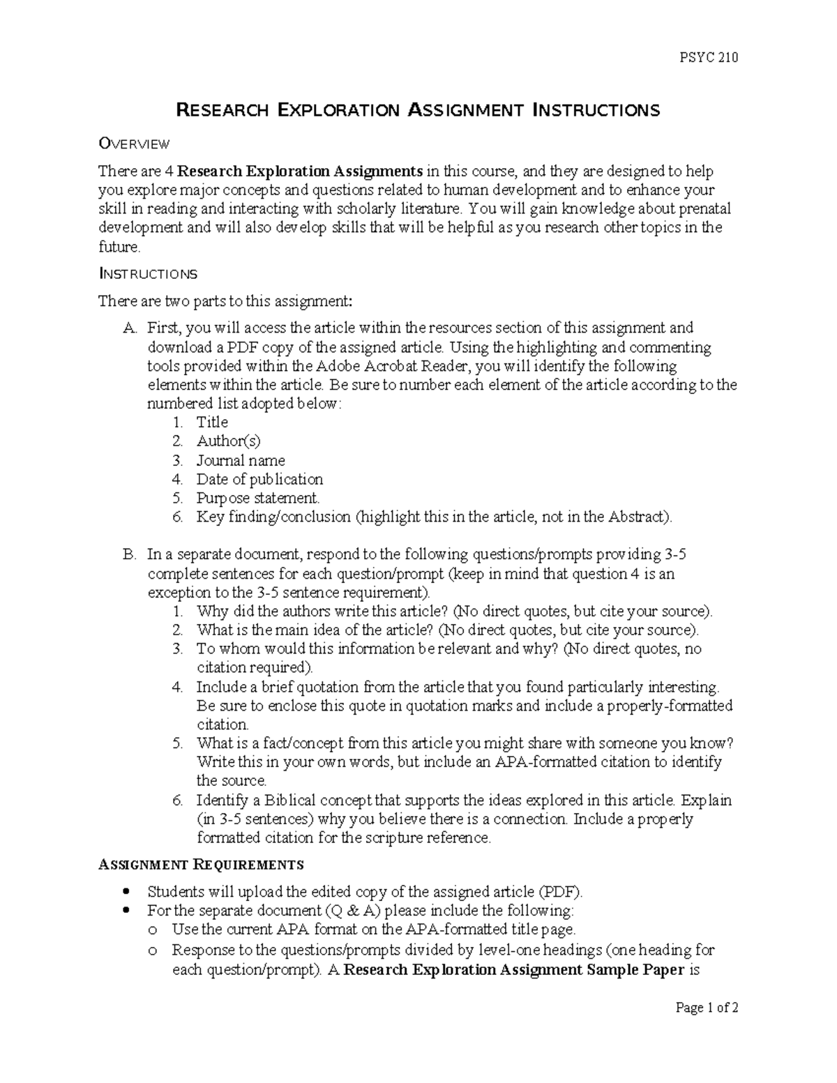 PSYC 210 Research Exploration Assignment Guidelines and Overview - Studocu