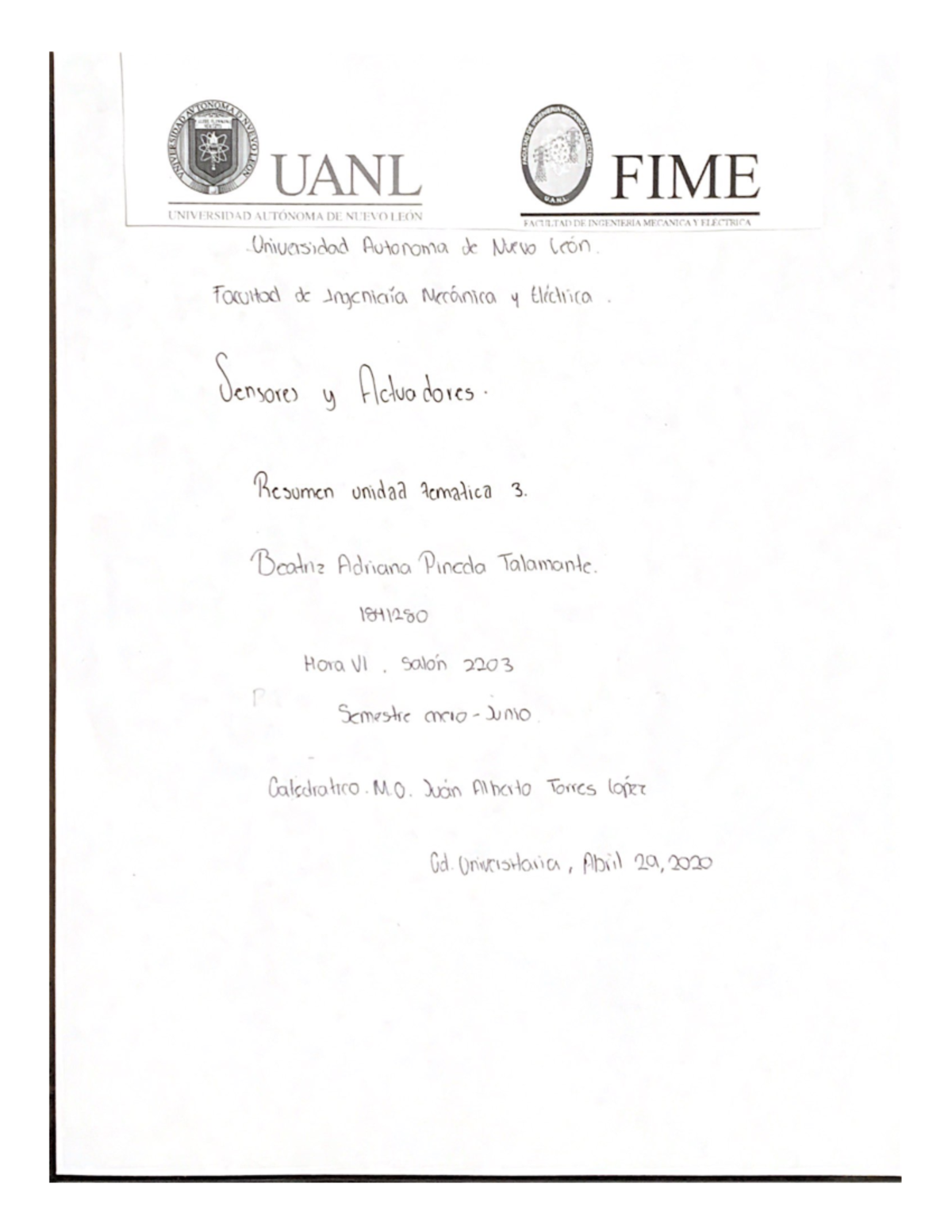 Síntesis de Sensores y Actuadores - UT3 - Studocu