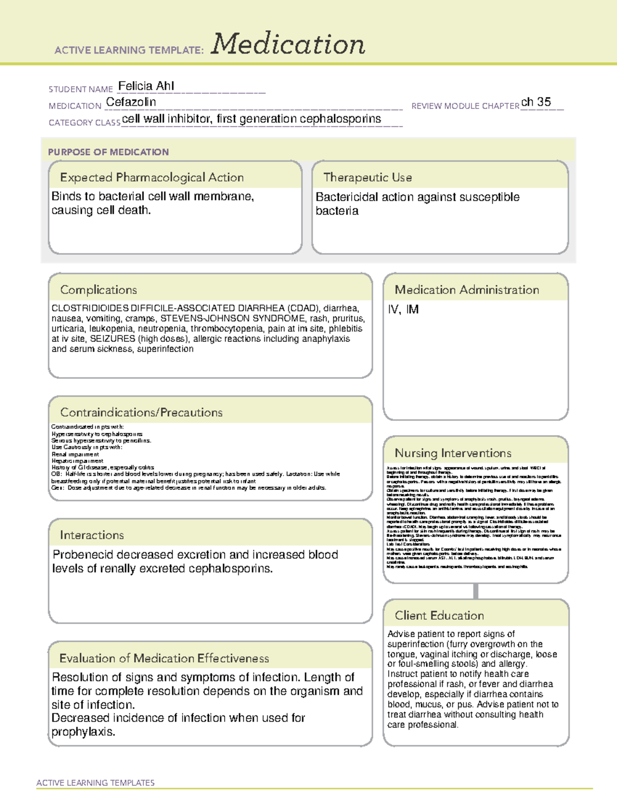 Cefazolin (Ch 35) - Drug Card Study Guide and Nursing Interventions ...
