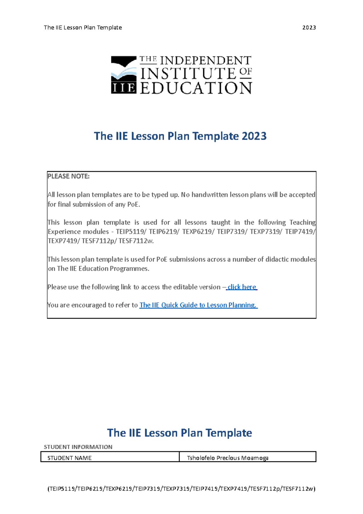 IIE Lesson Plan Template: Social Sciences Grade 4 - Transport on Air ...