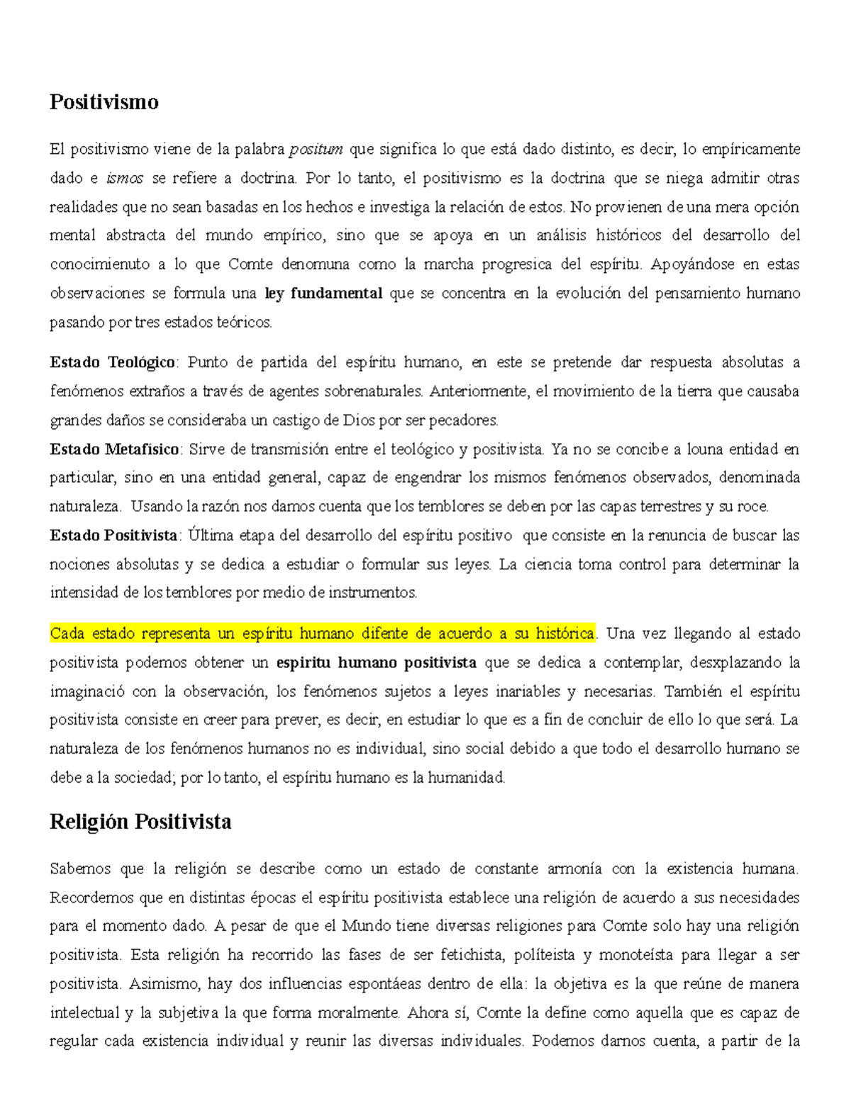 Conceptos primer parcial - Positivismo El positivismo viene de la ...