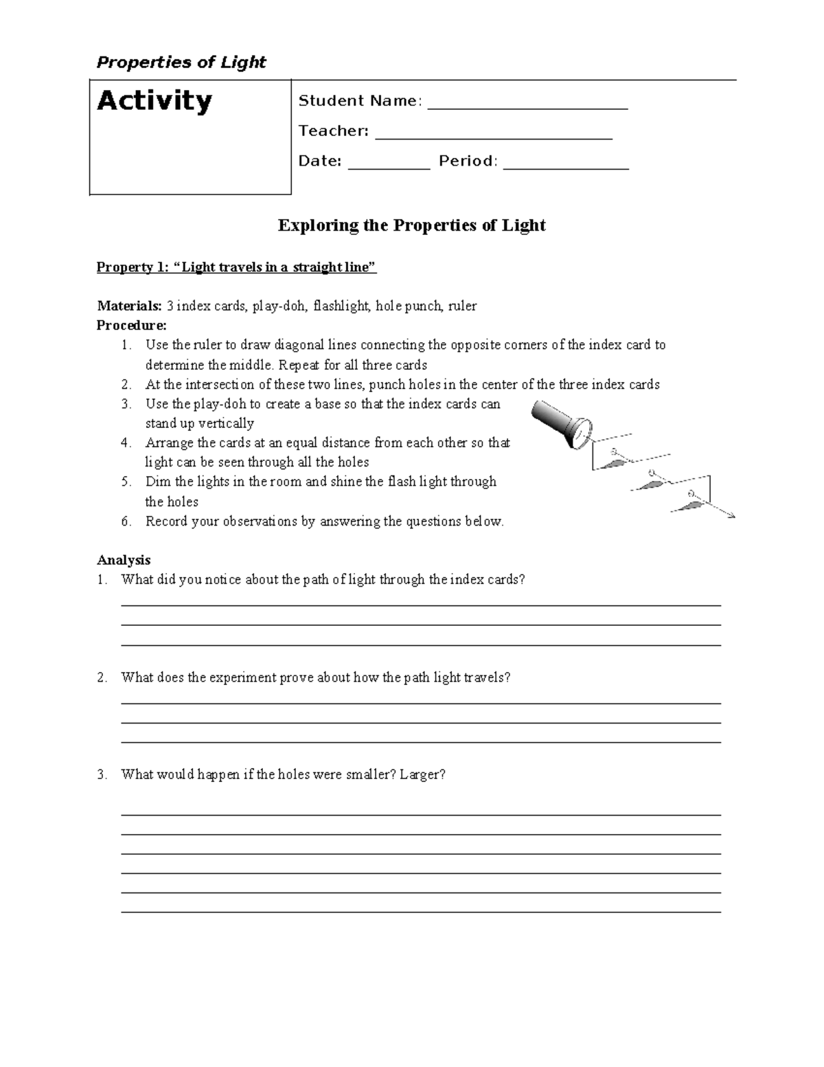 Exploring the Properties of Light - Science Activity Guide - Studocu