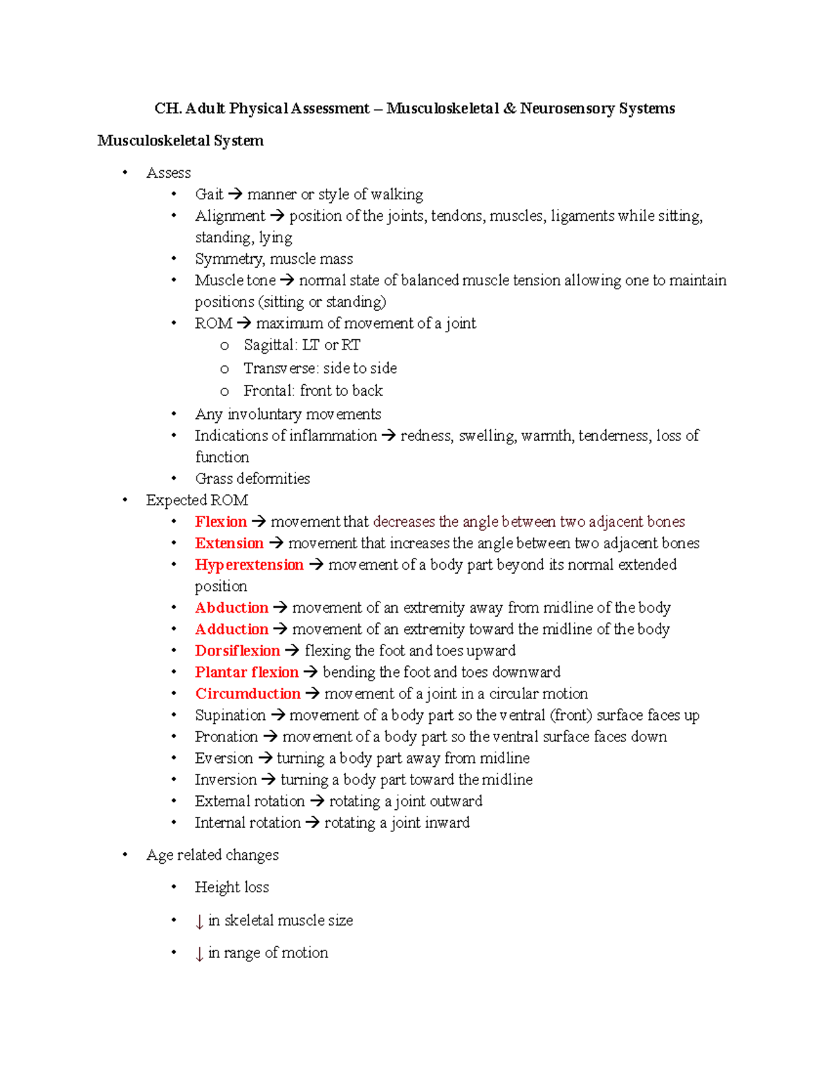 Musculoskeletal & Neurosensory Systems - CH. Adult Physical Assessment ...