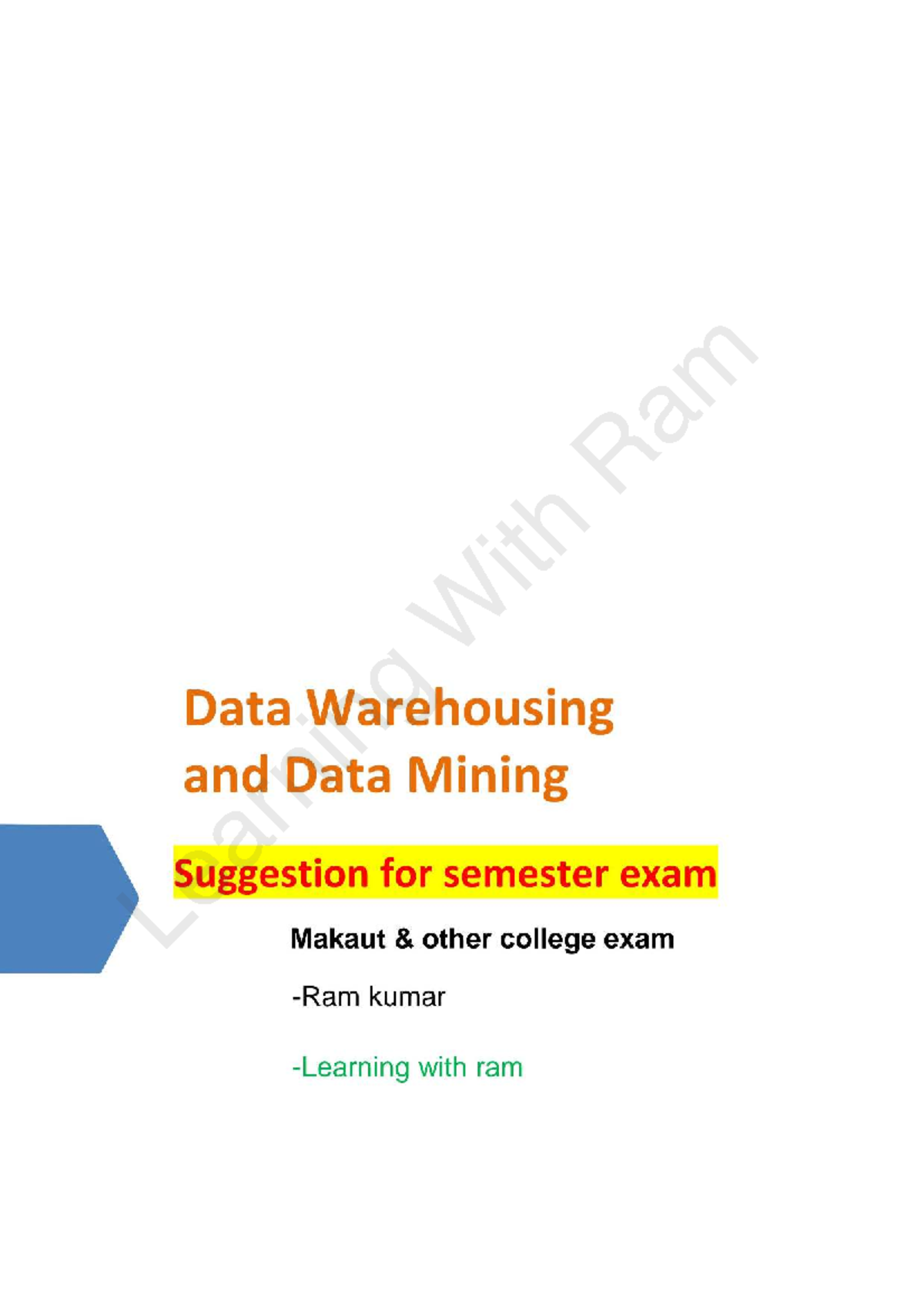 Data Warehousing & Data Mining suggestion - Computer Science and ...