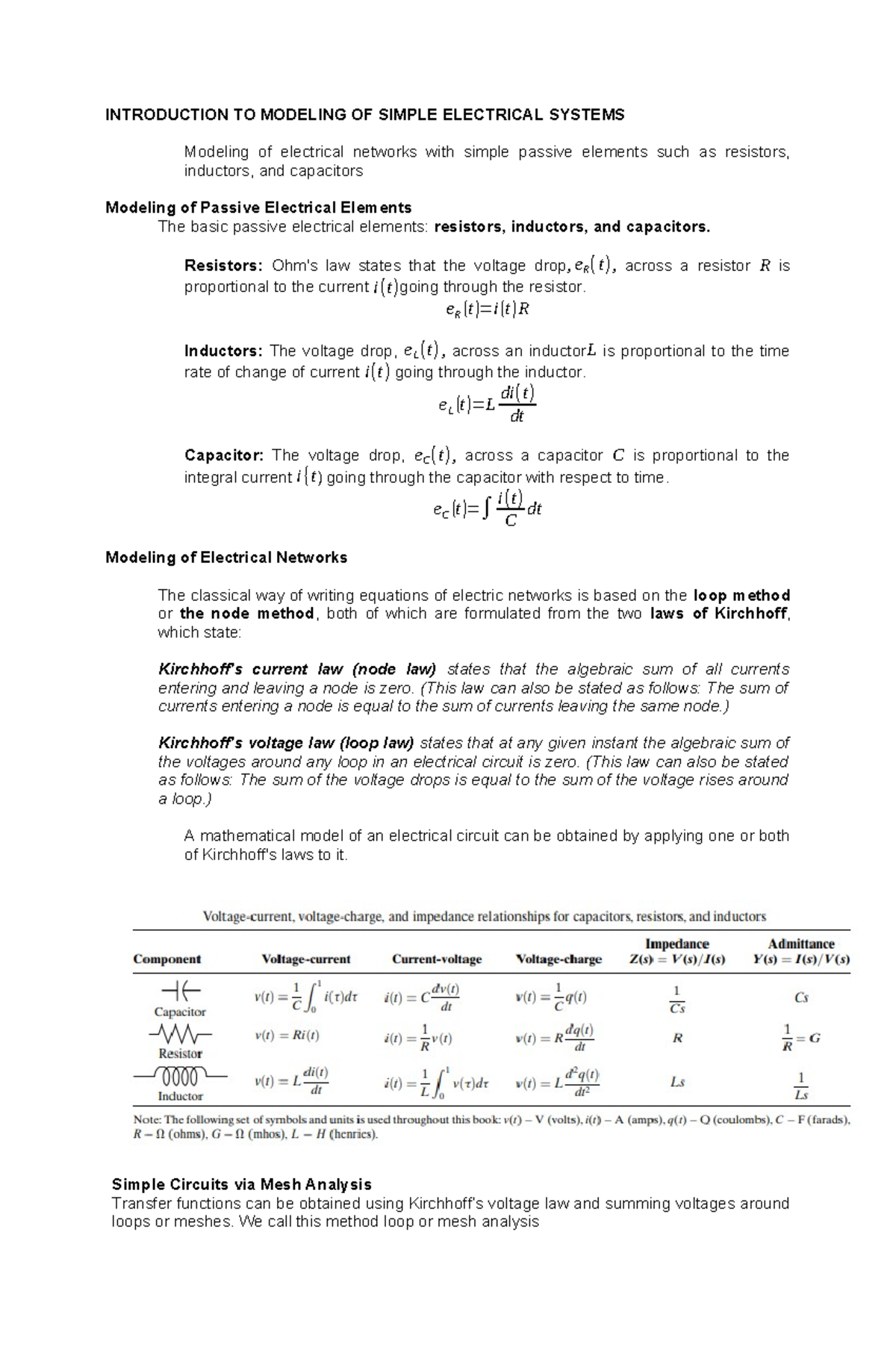 Transfer Function Analysis of Electric Circuits (EE 202) - Studocu