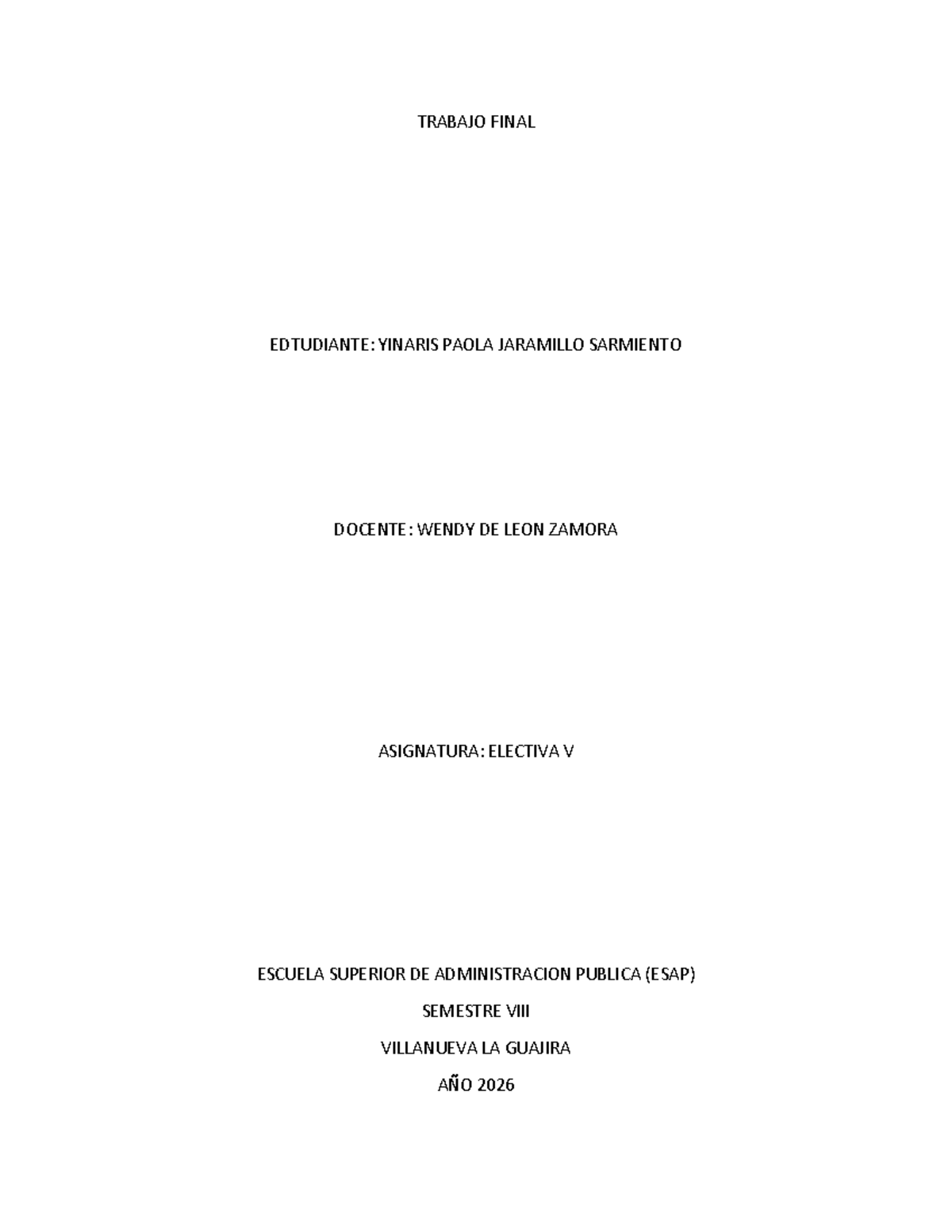 Trabajo Final Electiva V: Reflexiones sobre el Examen Saber Pro - Studocu