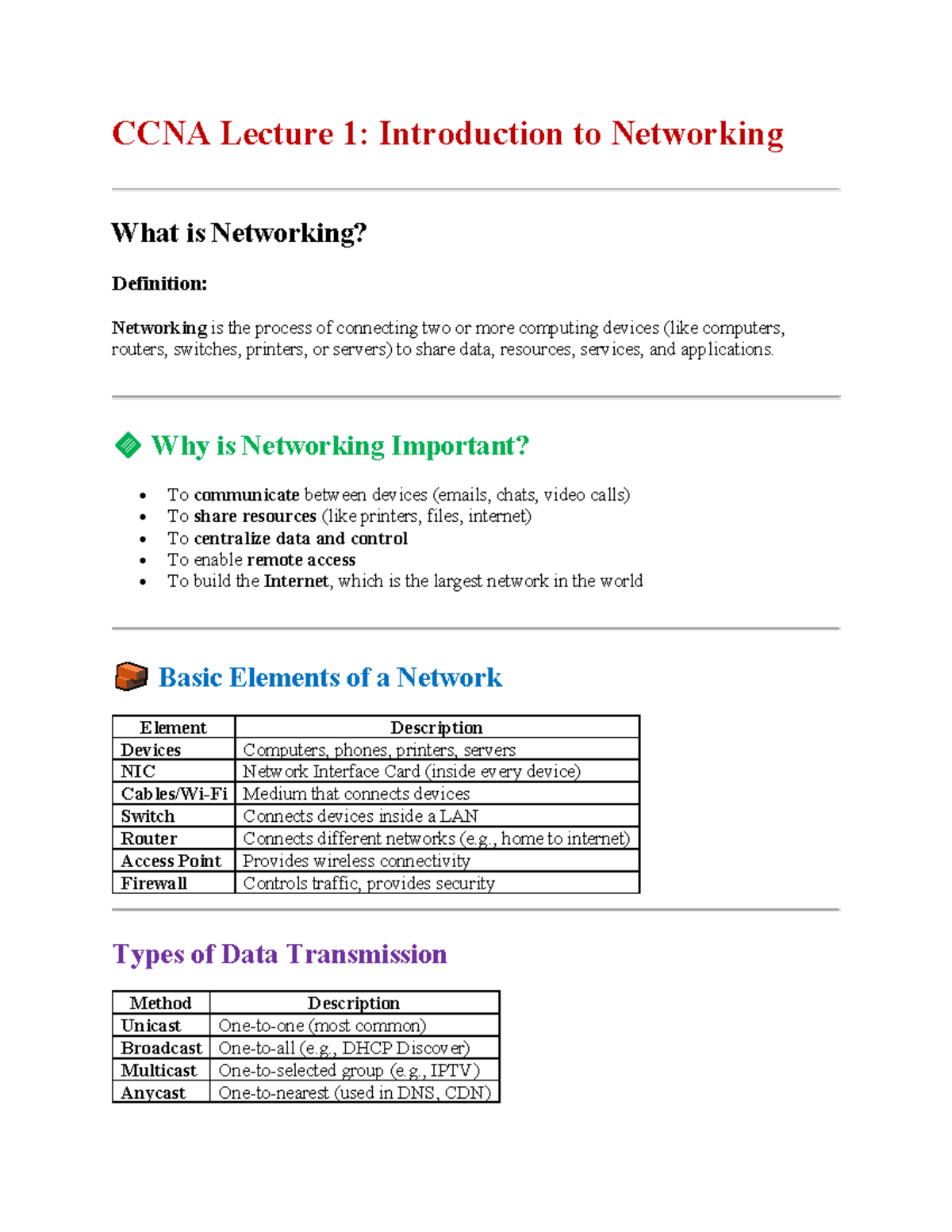 CCNA Lecture 1: Intro to Networking Concepts and Topologies - Studocu