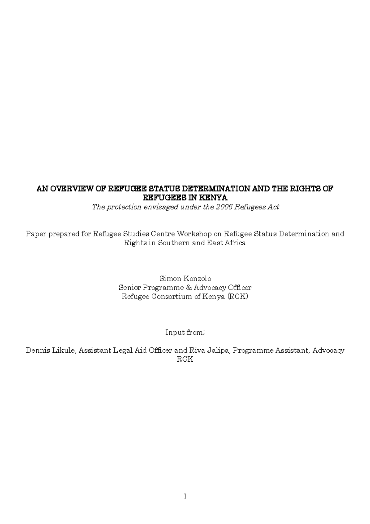 Overview of RSD & Refugee Rights in Kenya: Insights from the 2006 Act ...