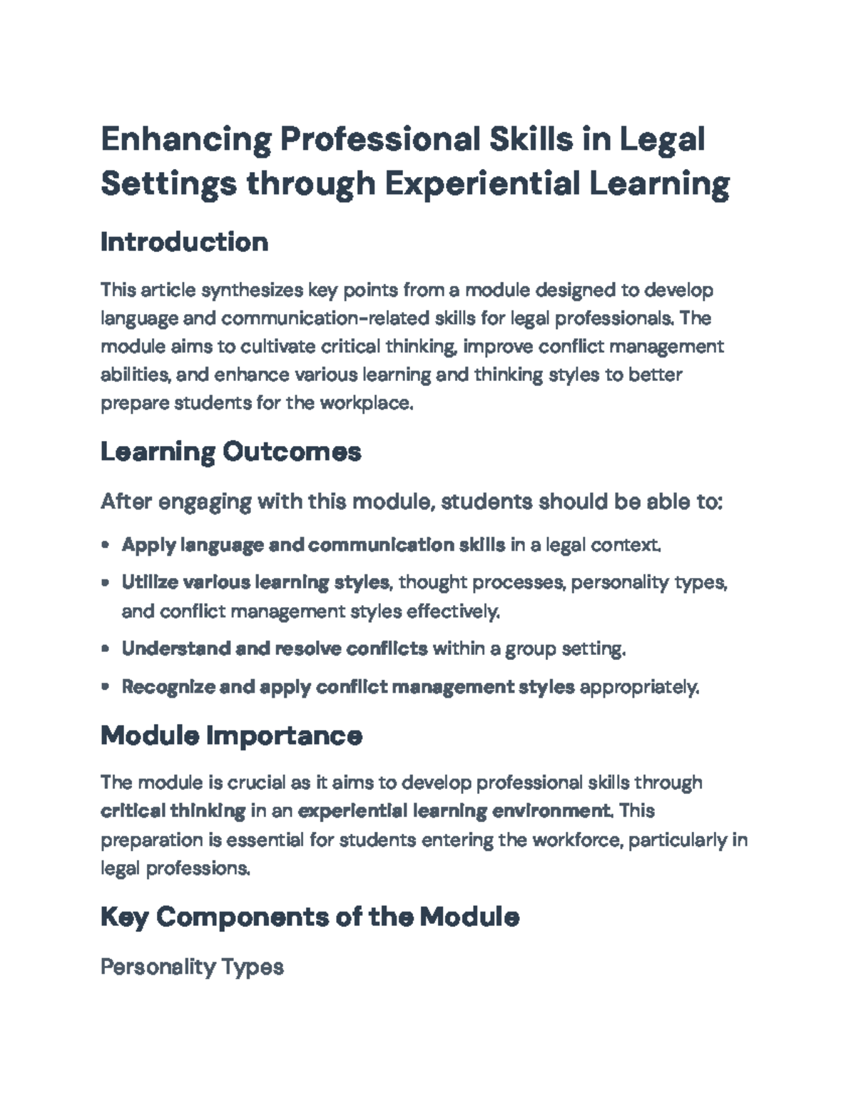 Enhancing Legal Skills through Experiential Learning - Module Insights ...